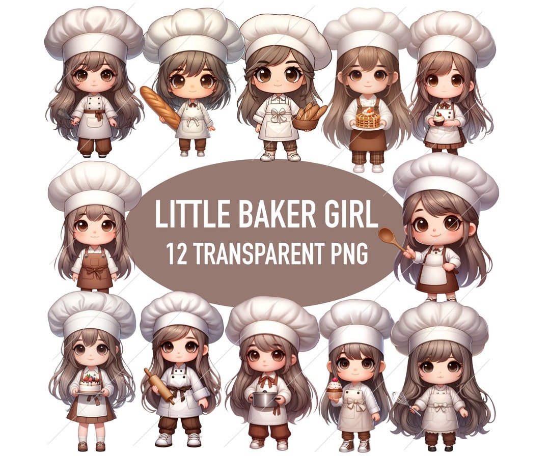 Little Baker Girl Clipart Bundle, Cute Girl Chef Transparent PNG ...