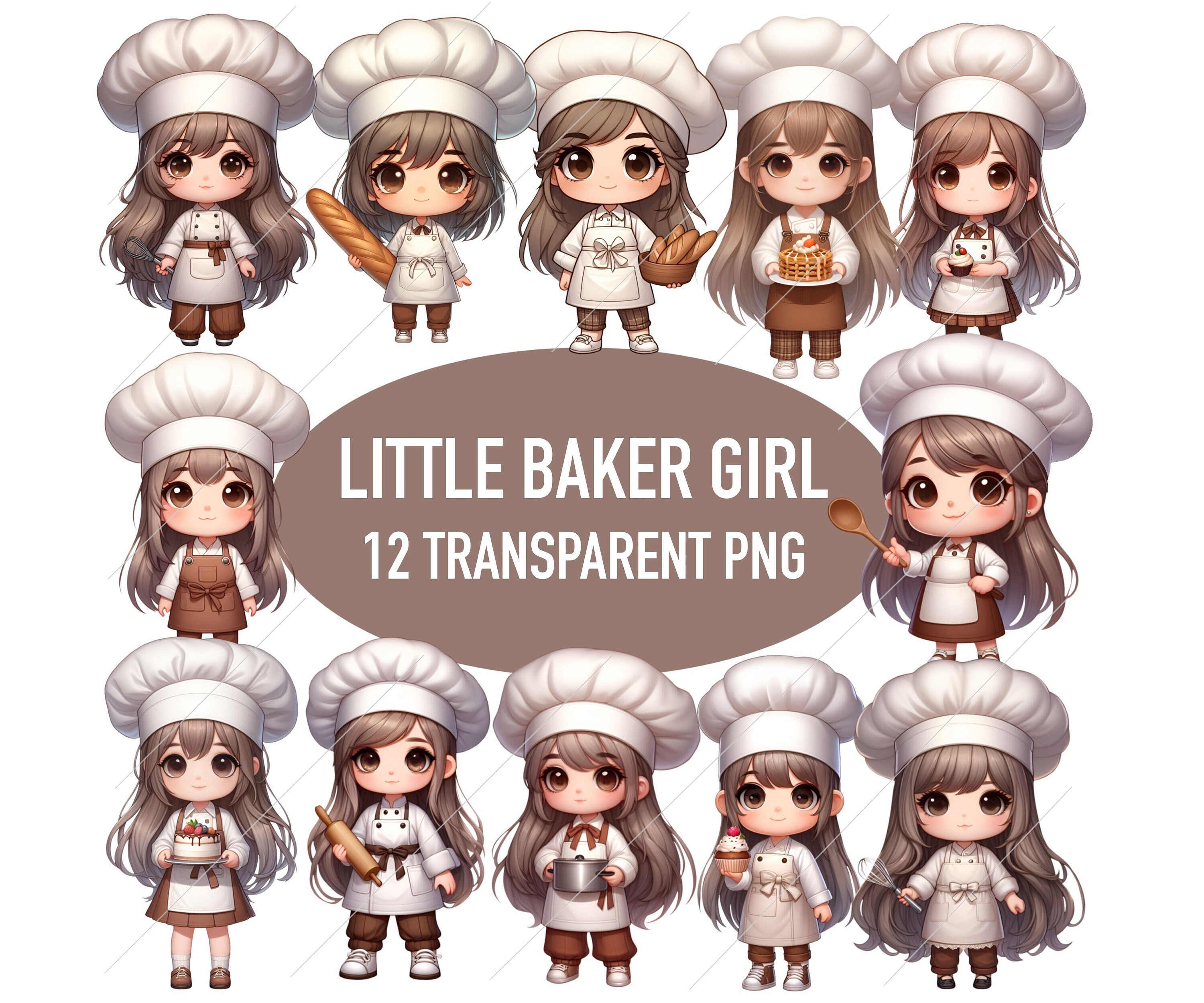 Little Baker Girl Clipart Bundle, Cute Girl Chef Transparent PNG ...