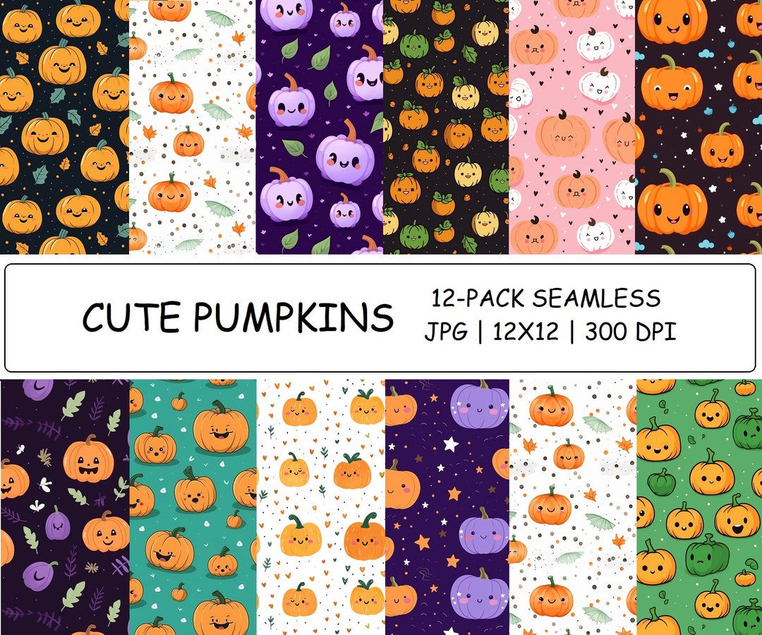 Cute Pumpkins Digital Paper Packs - Pumpkin With Eyes Patterned Paper ...
