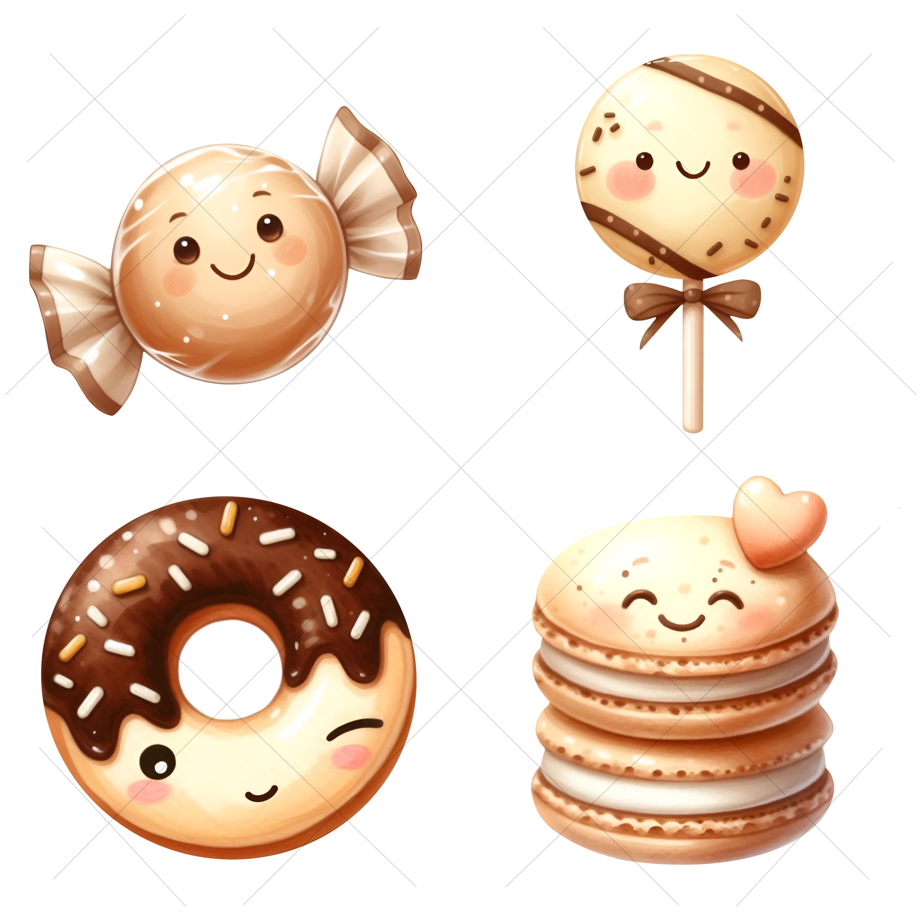 Sweet Chocolate Desserts Clipart PNG Bundle, Sweet Kawaii Smiling Face ...
