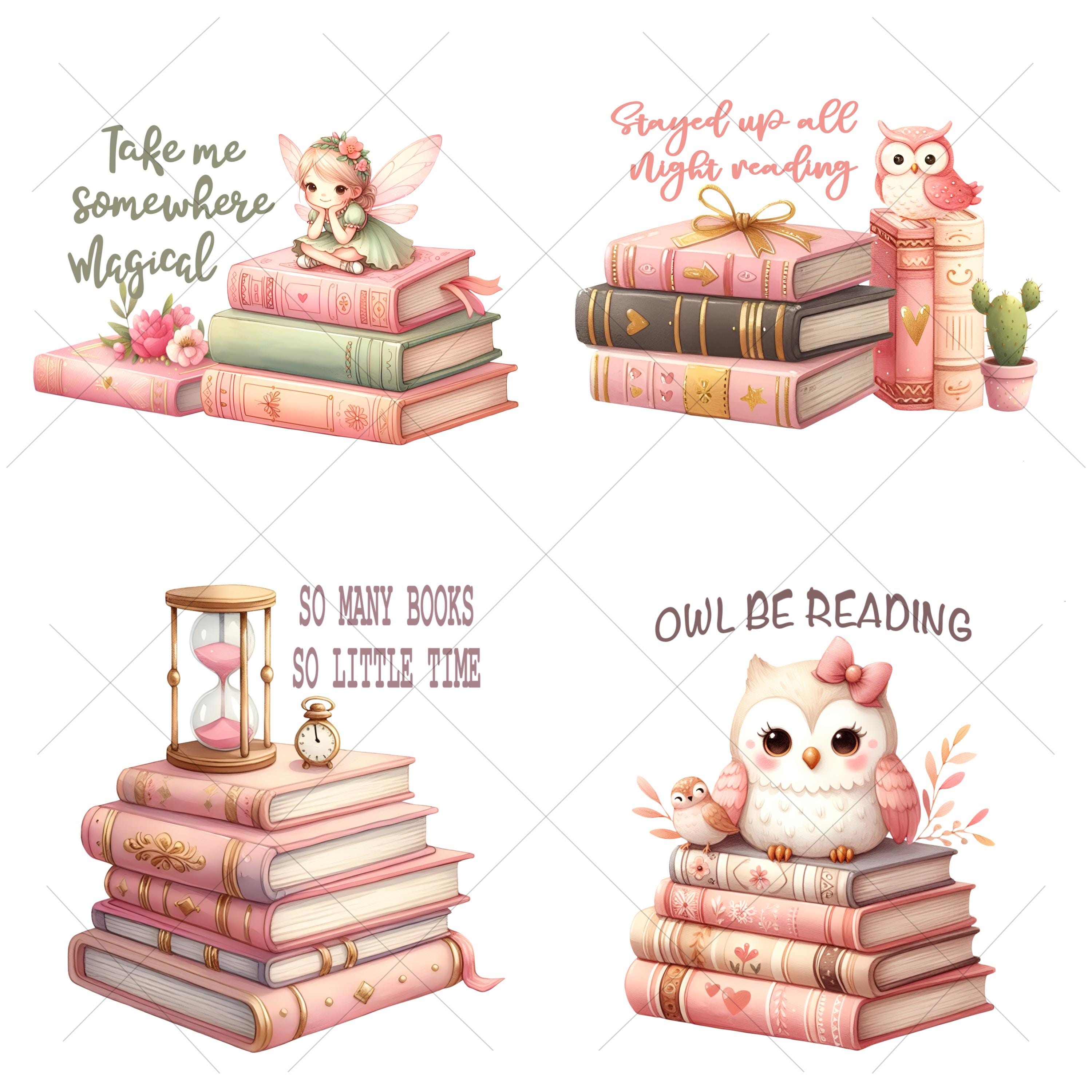Book Quotes Clipart Bundle Png Instant Download, Cute Pink Book Lover ...
