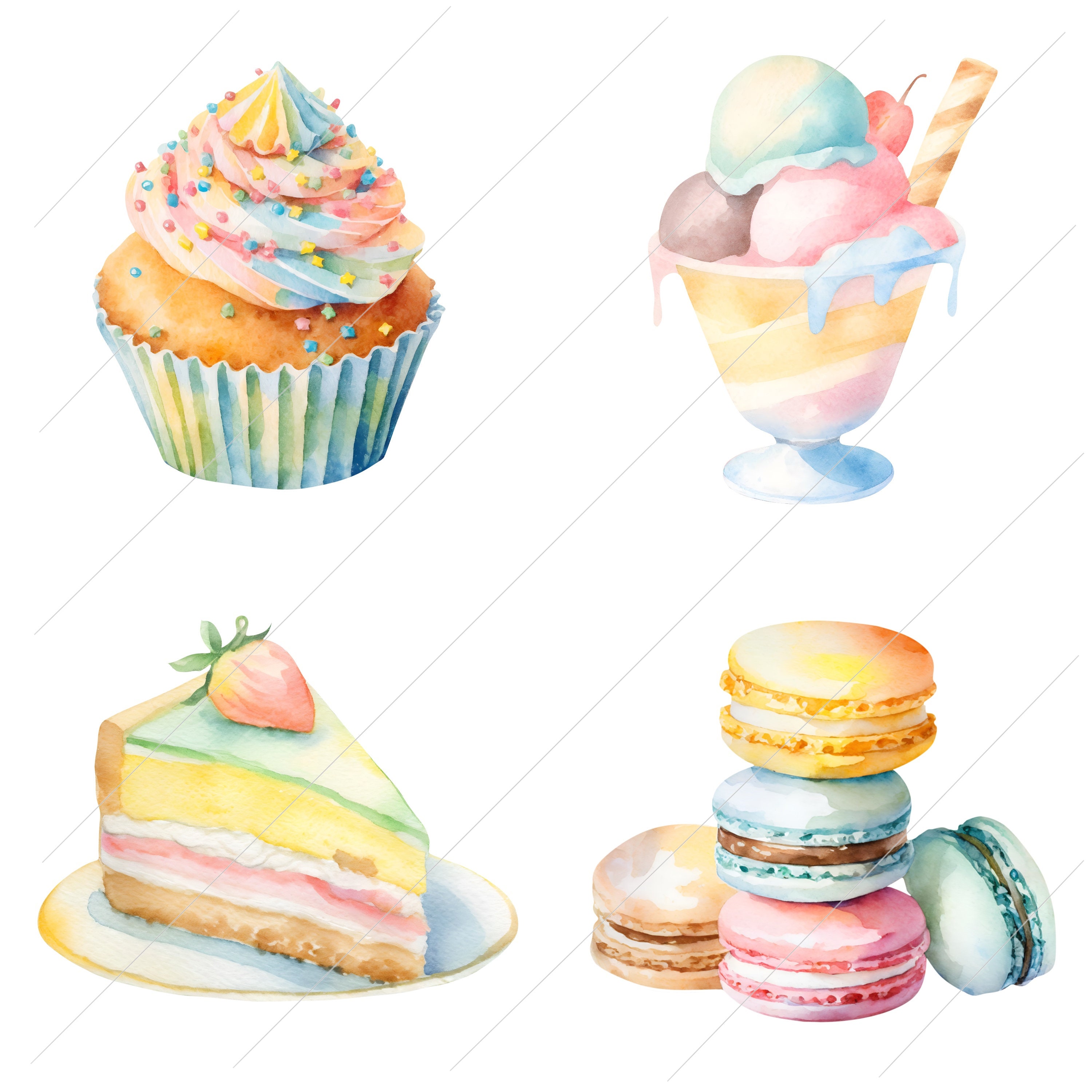 Sweet Desserts Clipart PNG Bundle, Pastel Snack Treats, Cake, Ice Cream ...