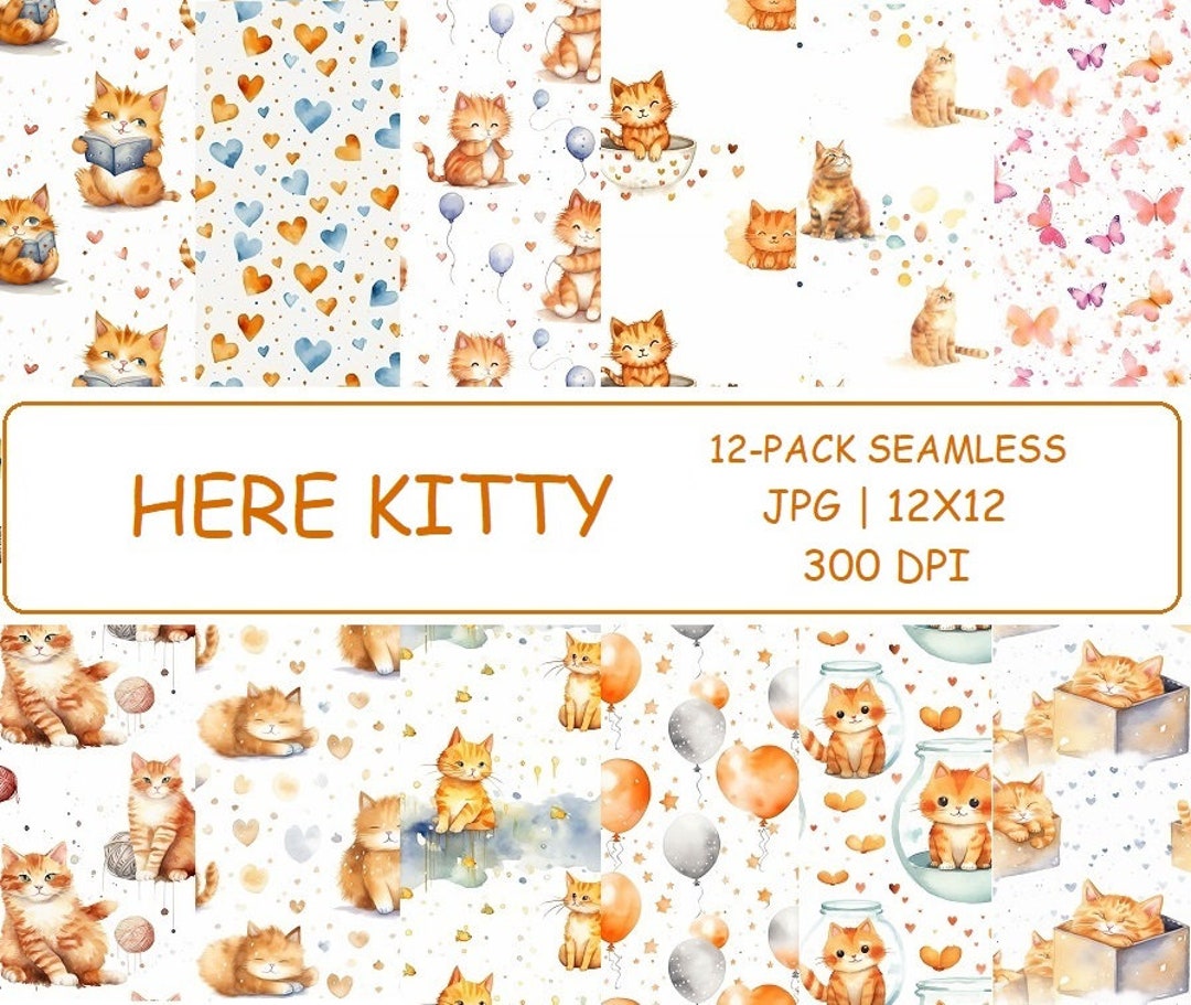 Cats Digital Paper Sets - Cute Theme Party - Cats Background - 12 ...