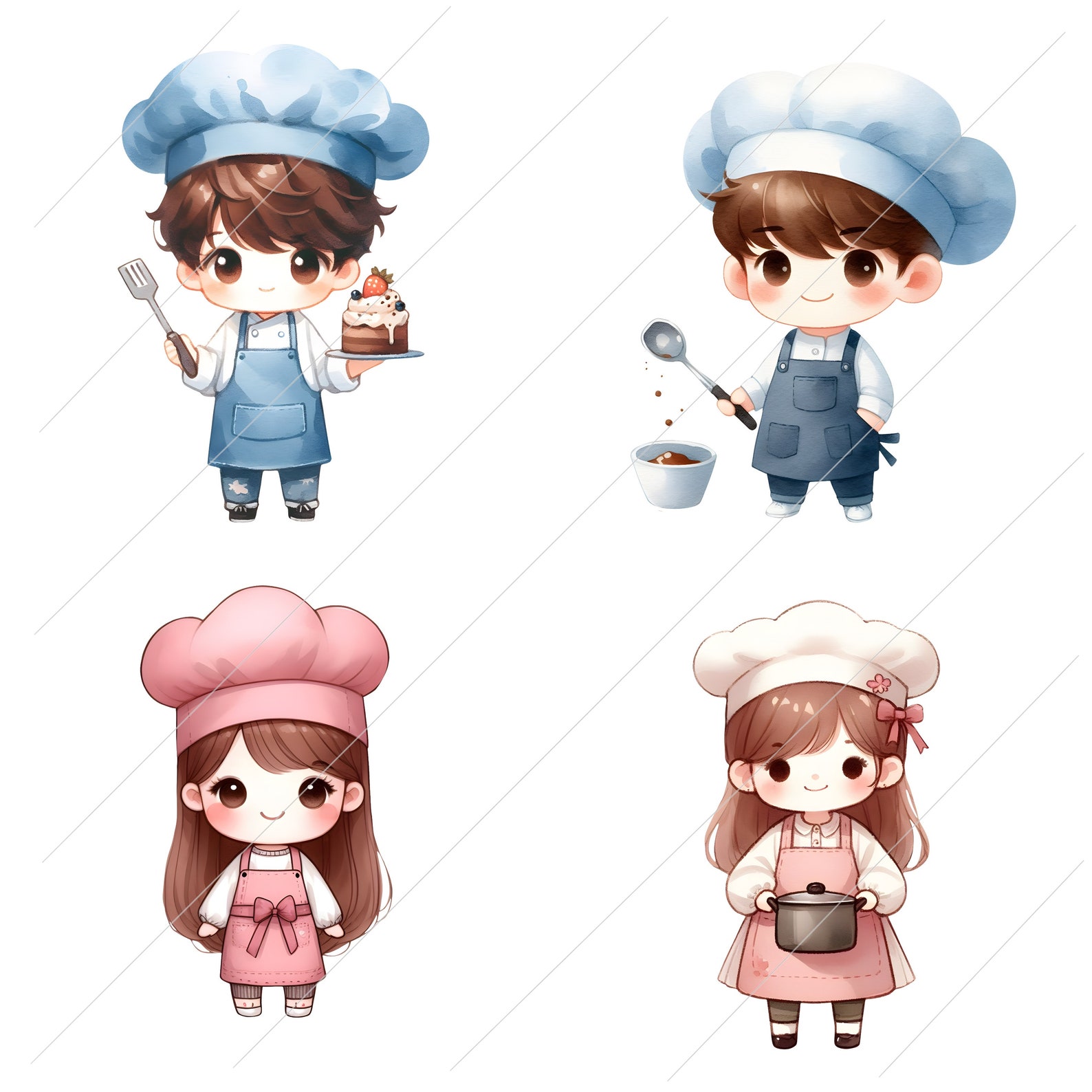 Cute Little Chef Clipart Bundle, Baking Girl Boy Watercolor Transparent ...