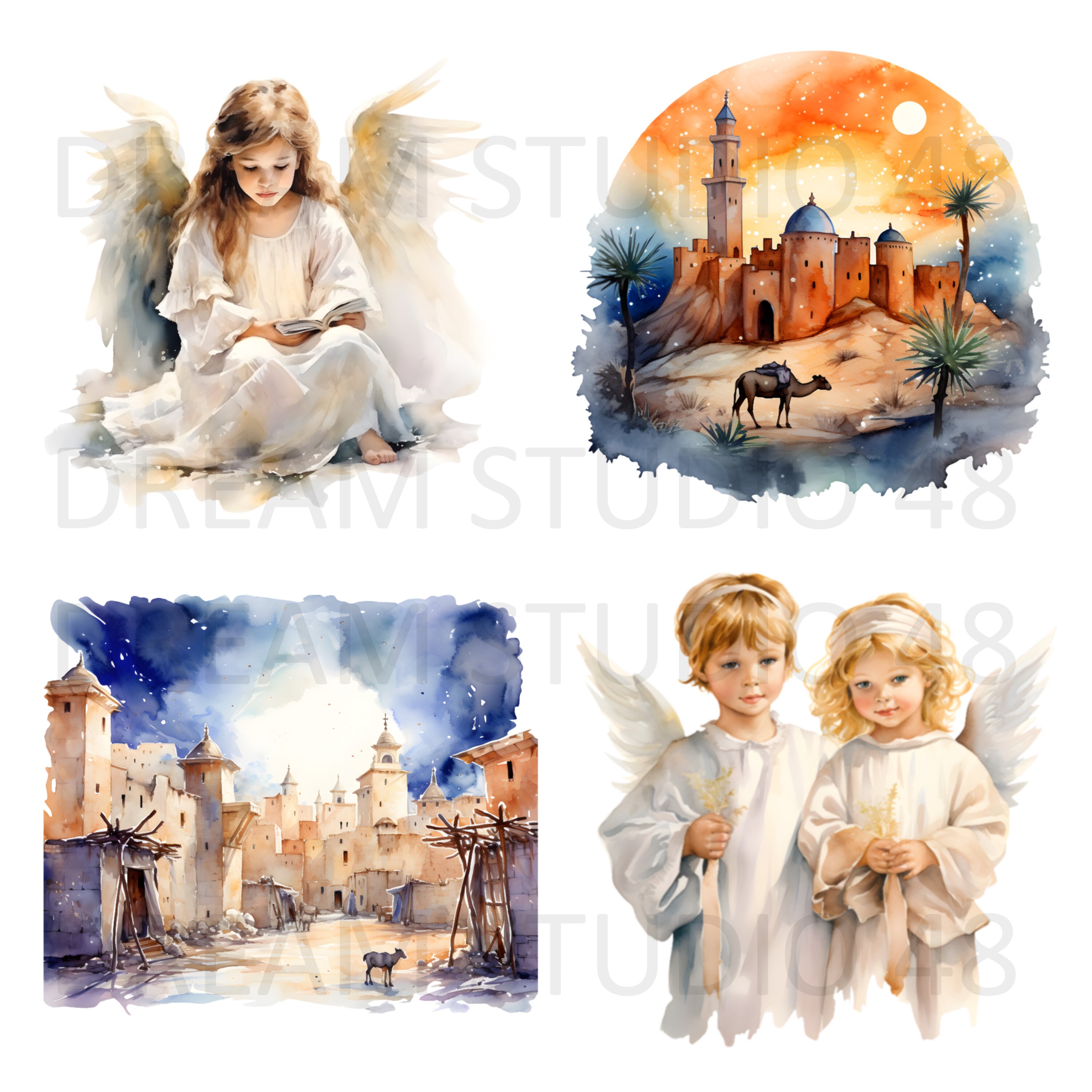 Nativity Scene Watercolor Clipart, Christmas Jesus Clip Art, Religious ...