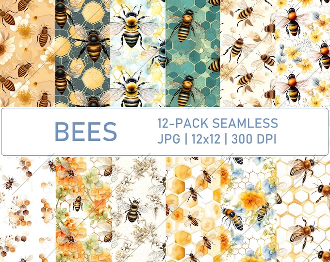 Bees Digital Paper Set 2 Watercolor Honey Bee Scrapbook Paper Bee ...