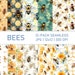 Bees Digital Paper Set #2 - Watercolor Honey Bee Scrapbook Paper - Bee ...