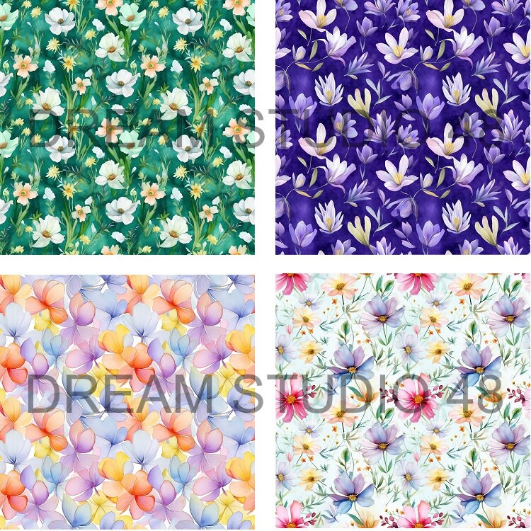 Spring Floral Medley Digital Paper Watercolor Flower Printables 12 ...