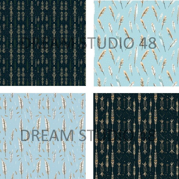 Feathers Digital Paper Sets - Boho Feathers Scrapbook Paper - Feathers ...