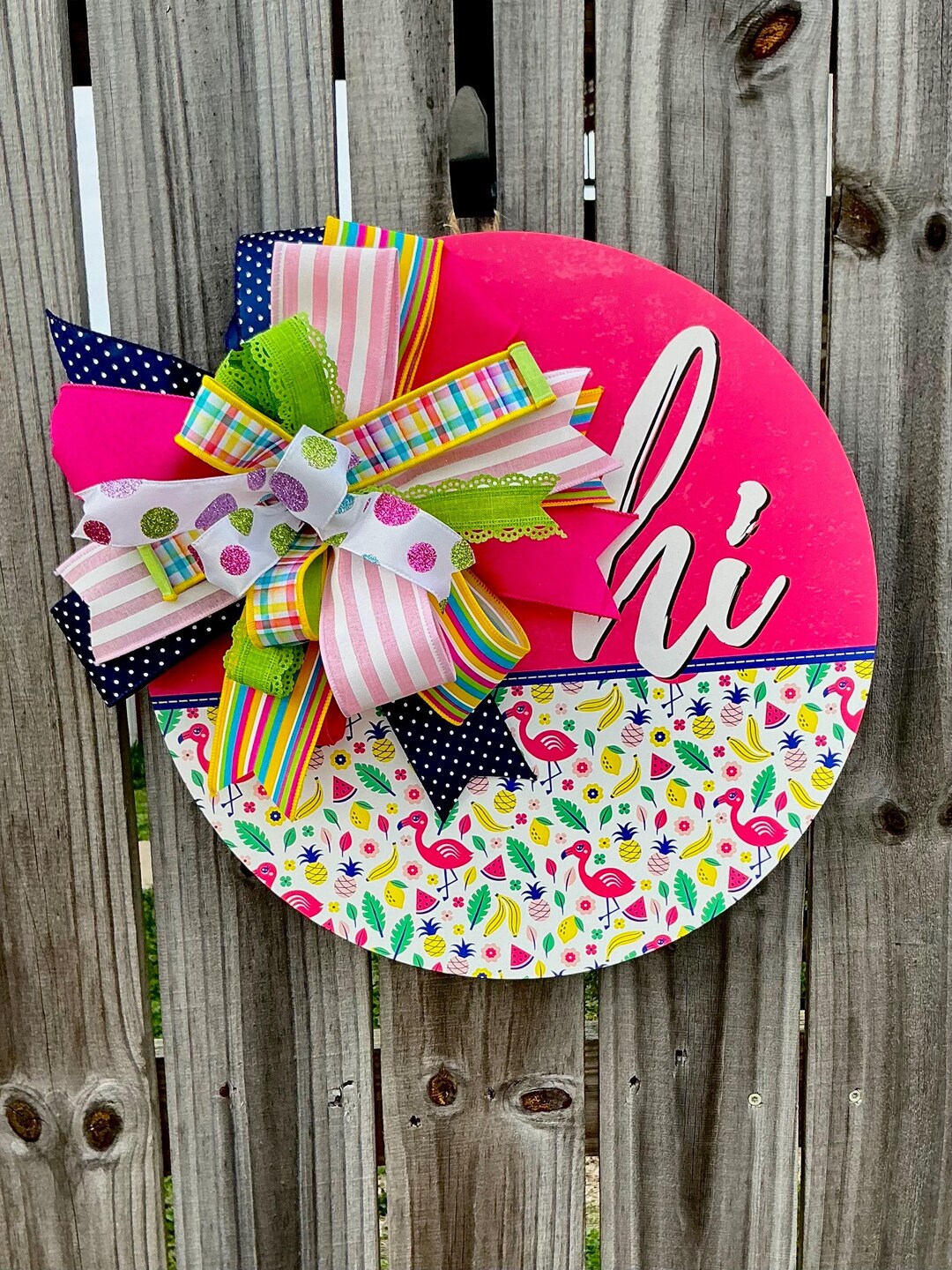 Hi Flamingo Fruity Summer Door Hanger - Etsy