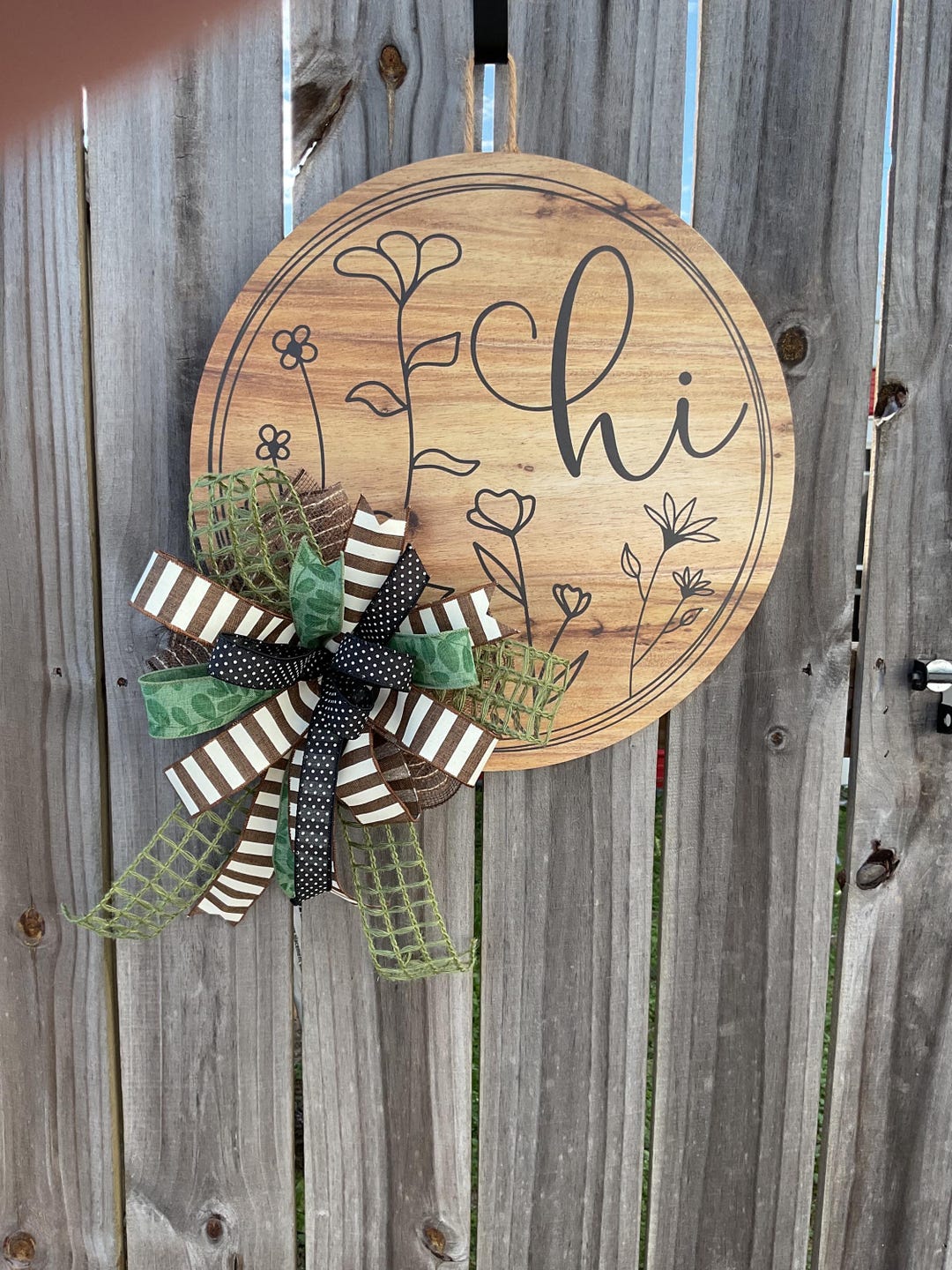 Everyday Stripped Bow Hi Wooden Door Hanger - Etsy