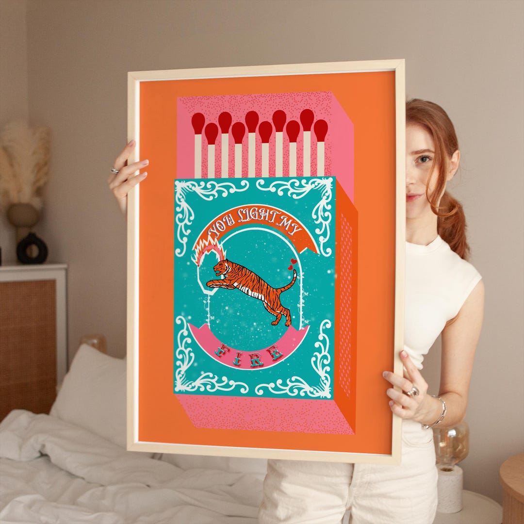 You Light My Fire Print: Retro Tiger Matchbox Art (digital Download - Etsy