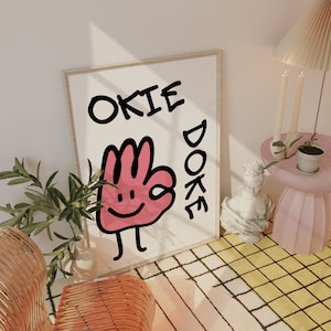 Okie Doke Print Mid Century Print Aesthetic Wall Art Trendy Pink Print ...