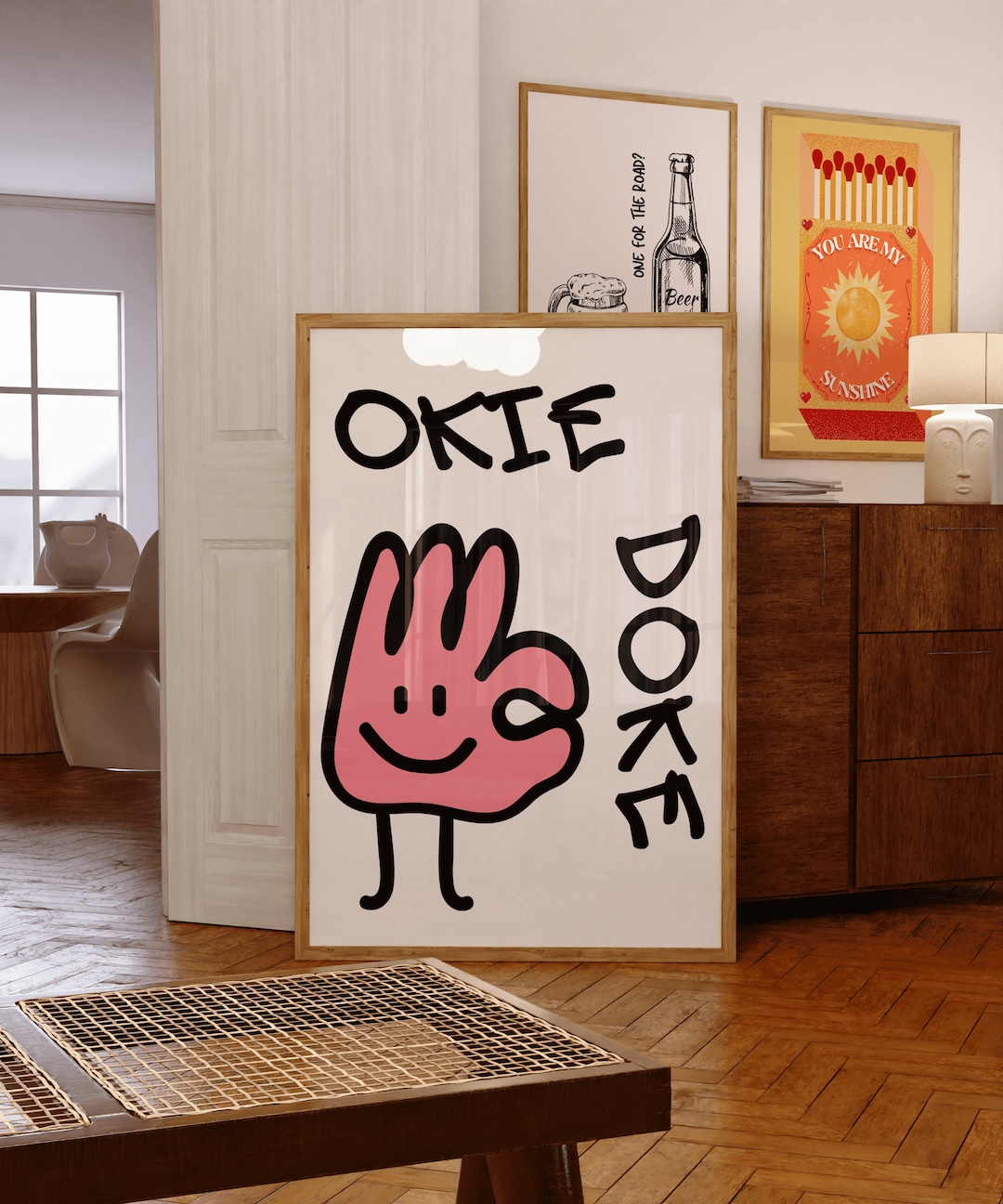 Okie Doke Print Mid Century Print Aesthetic Wall Art Trendy Pink Print Typography Print Hand ...