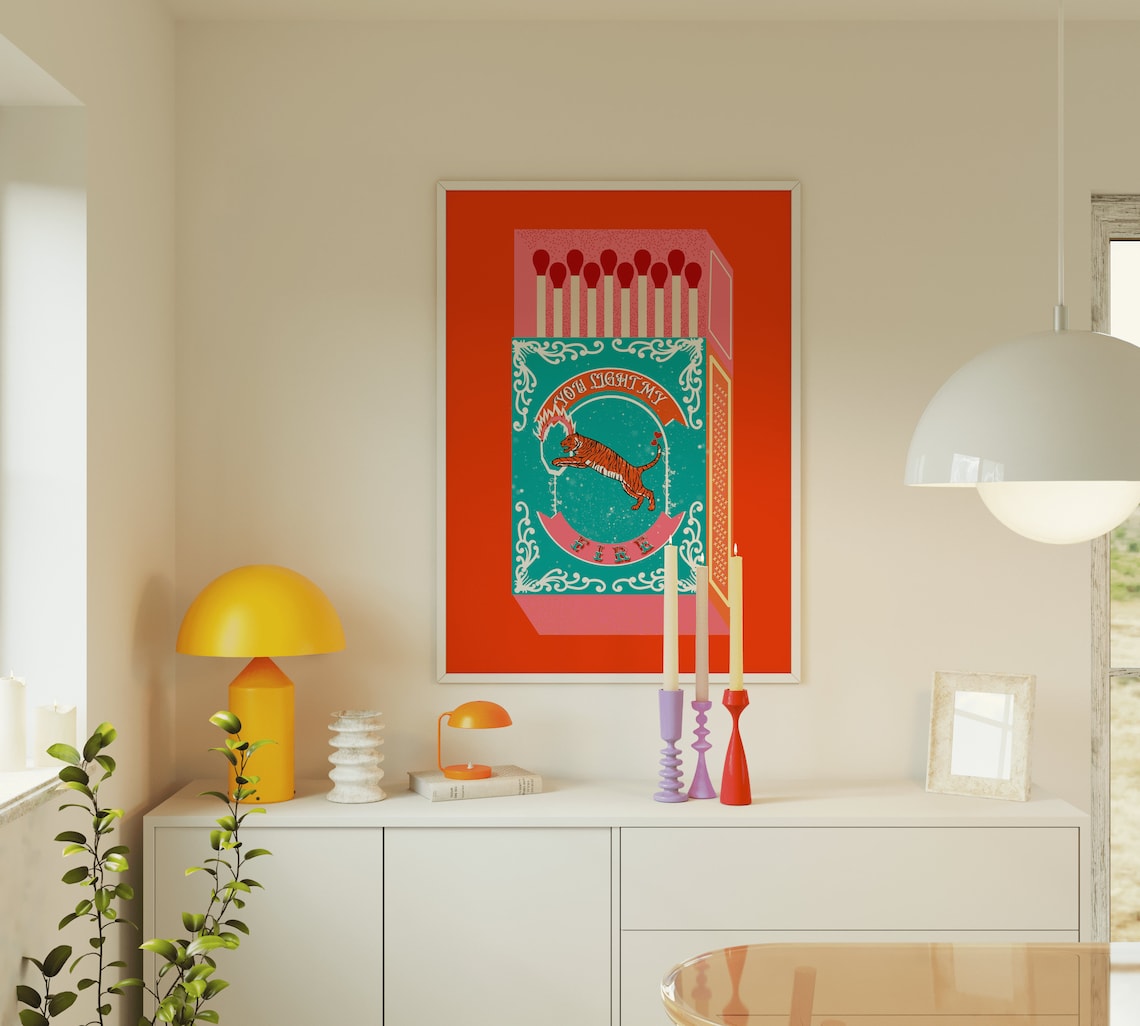 You Light My Fire Orange Matchbox Poster Retro Print Fire Poster ...