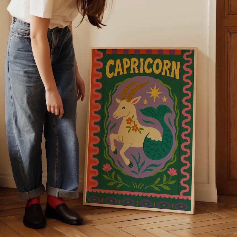 Capricorn Zodiac Poster — Colorful Astrology Wall Art, Horoscope ...