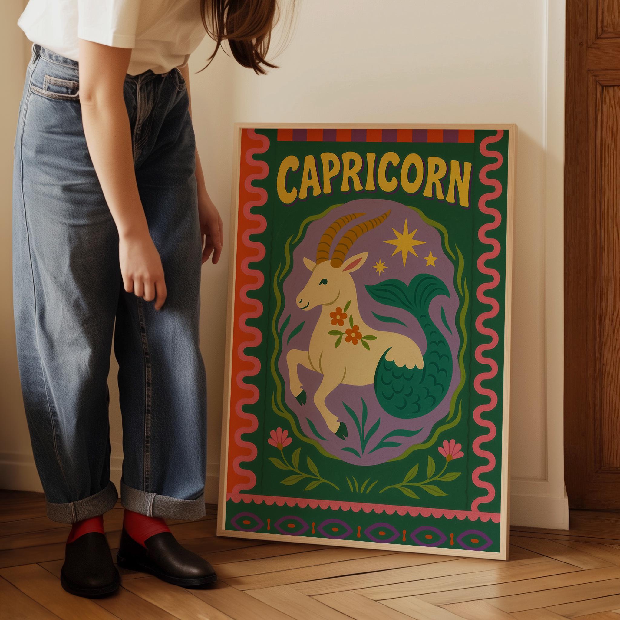 Capricorn Zodiac Poster — Colorful Astrology Wall Art, Horoscope ...