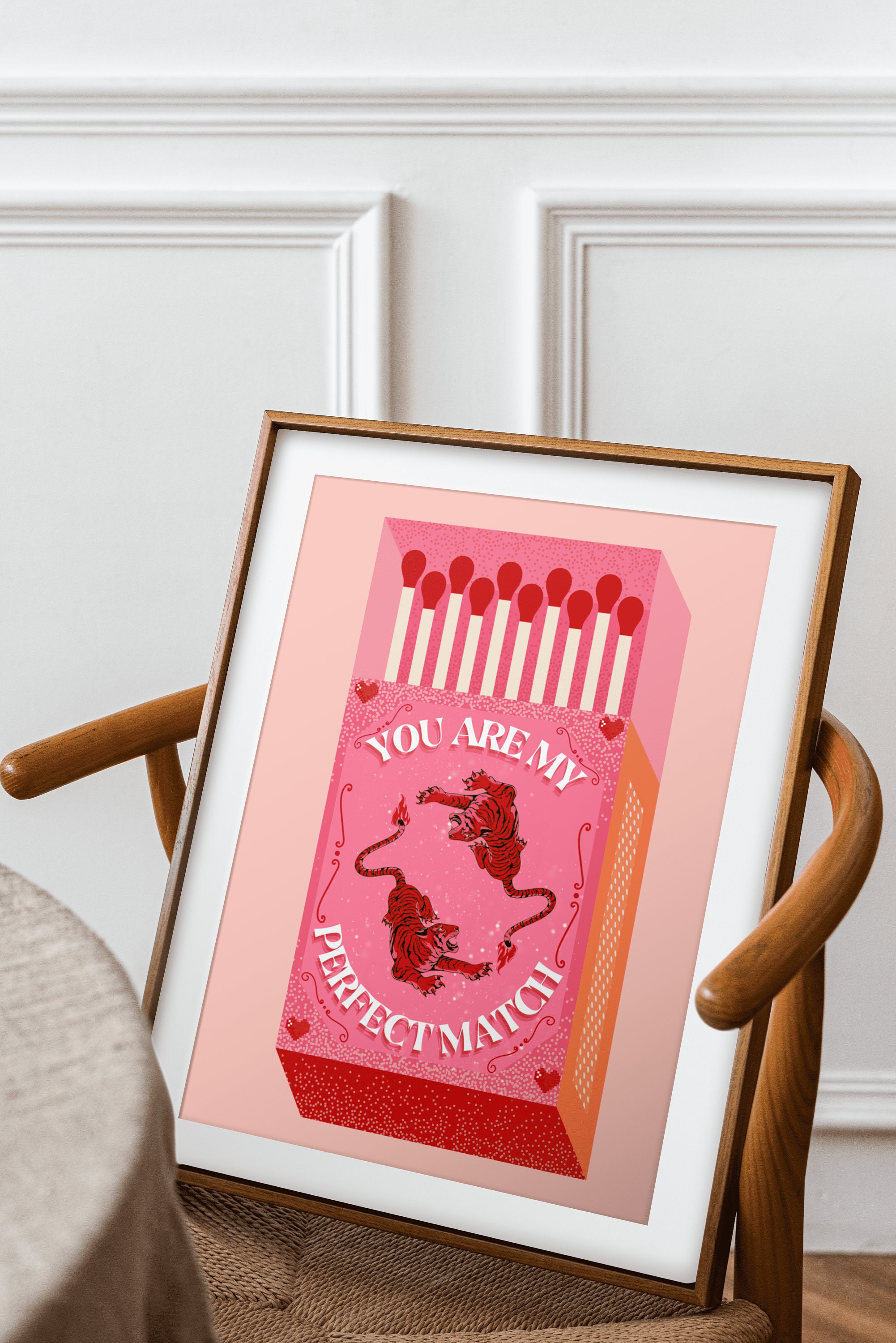 Retro Tiger Matchbox Print: Vintage Pink Wall Decor (digital Download ...