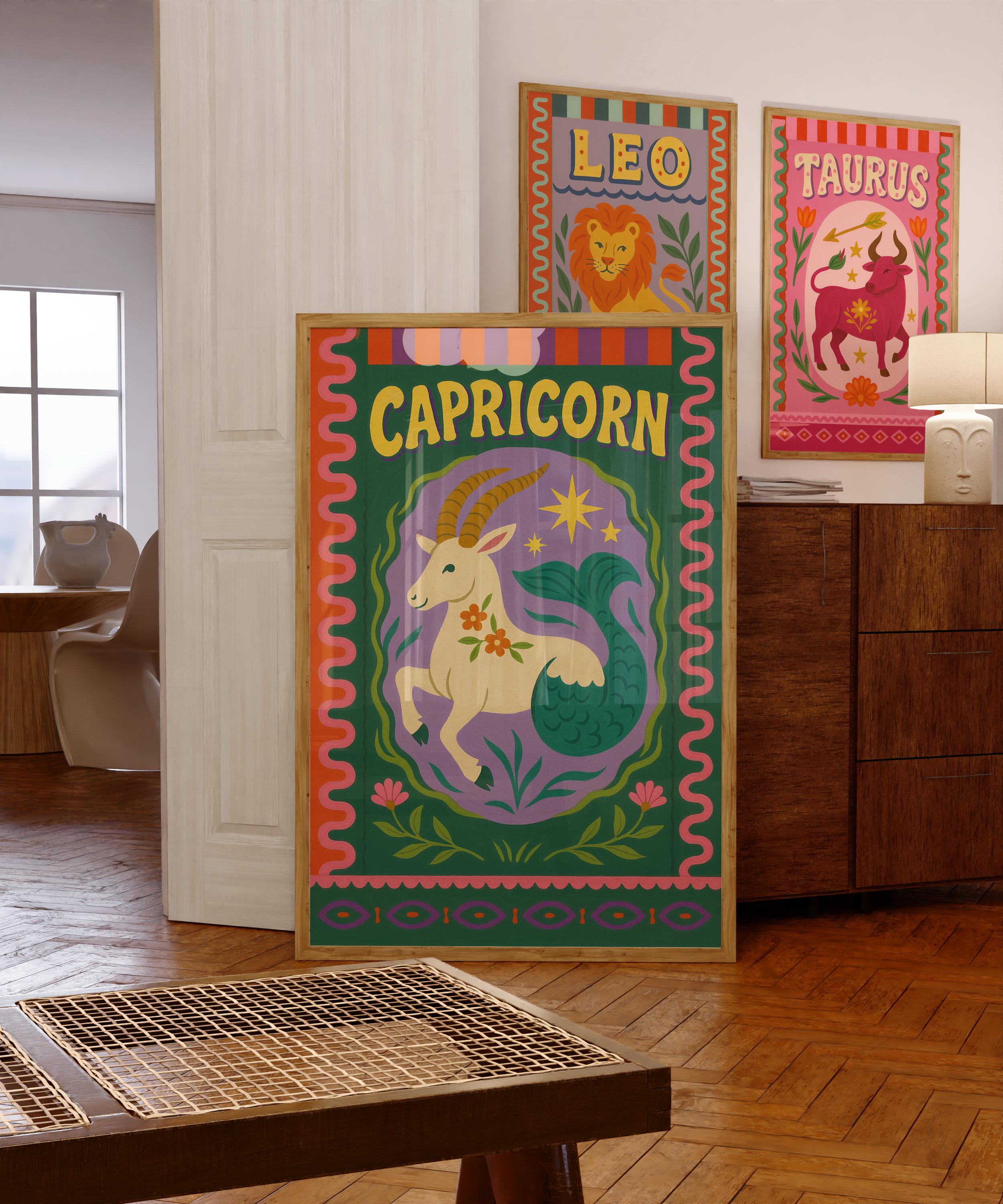 Capricorn Zodiac Poster — Colorful Astrology Wall Art, Horoscope ...