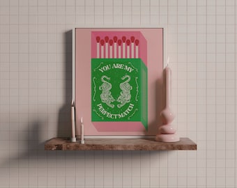 You Are My Perfect Match Retro Print Tiger Poster Vintage Art Pink ...