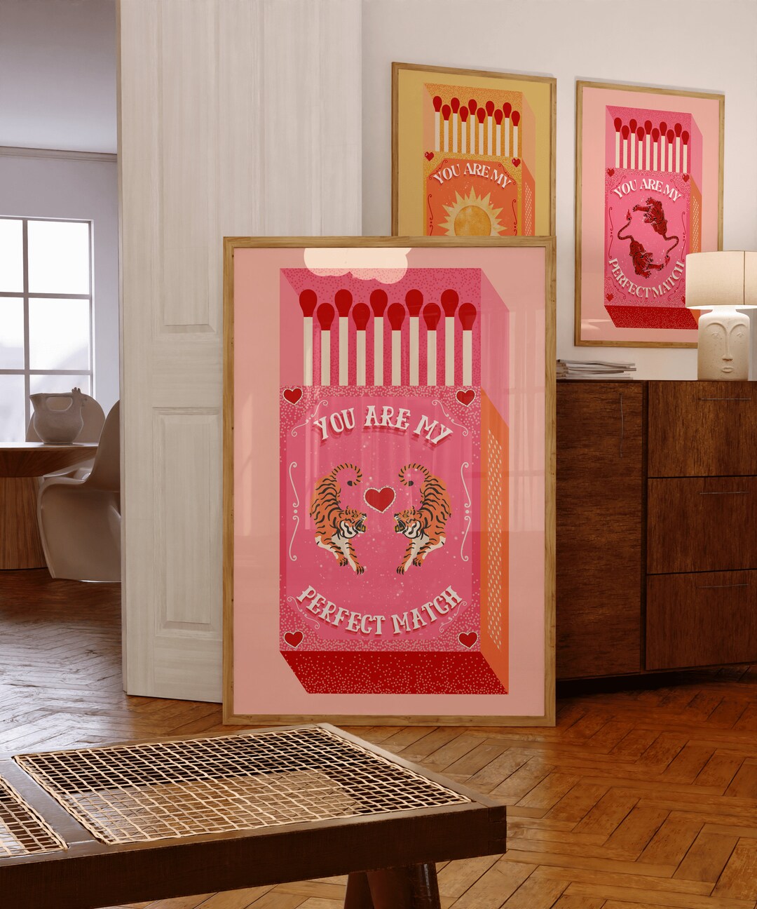 You Are My Perfect Match Retro Print Tiger Poster Vintage Art Pink ...