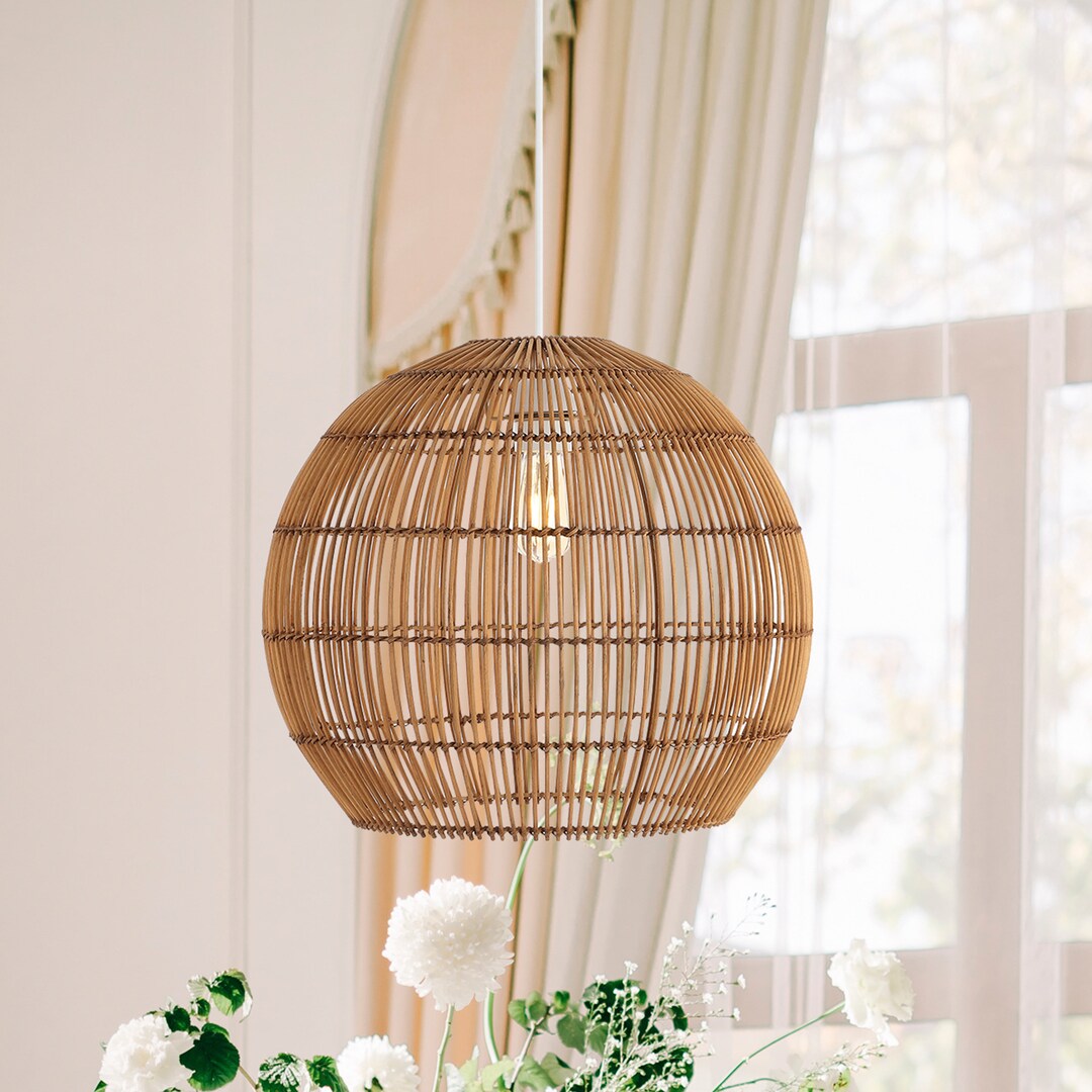 Raya 19 1-light Farmhouse Coastal Rattan 180 Cord Plug-in or Hardwired ...