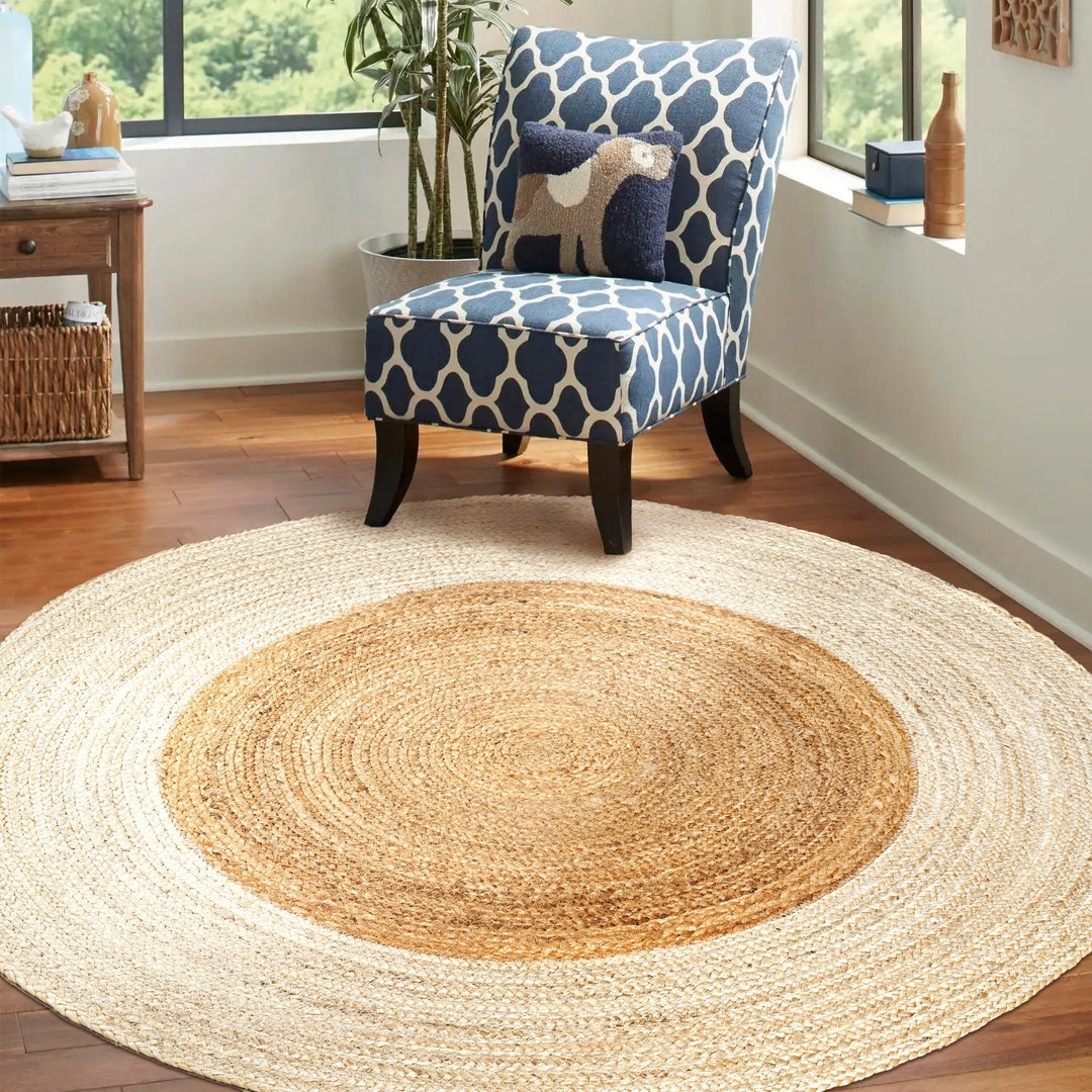 Oceana Two-tone Boho Jute Circle Cream/natural Round Area Rug - Etsy