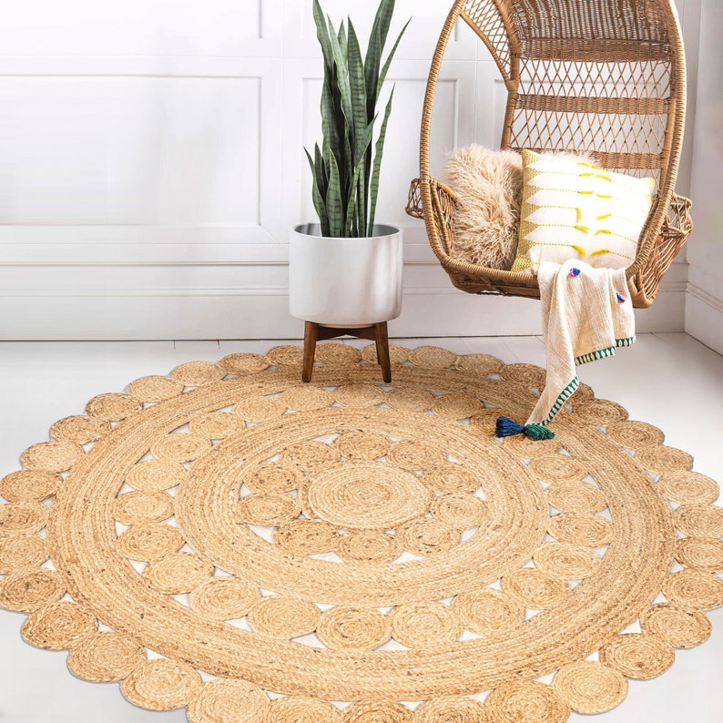 Daisy Jute Hippy Medallion Circle Natural Round Area Rug - Etsy