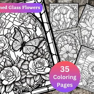 35 Stained Glass Flower Coloring Page for Adults and Kids Instant ...