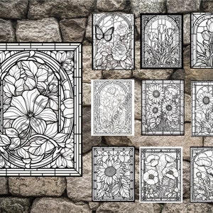 35 Stained Glass Flower Coloring Page for Adults and Kids Instant ...