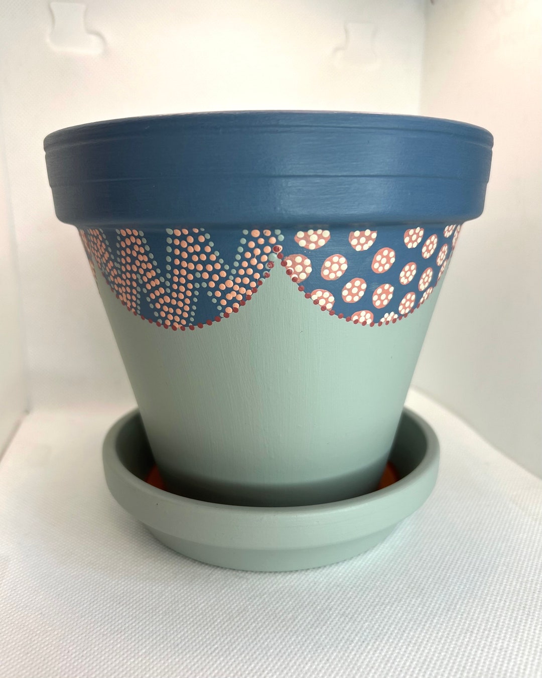 Hand Painted Scallop Edge Plant Pot With Matching Saucer - Etsy