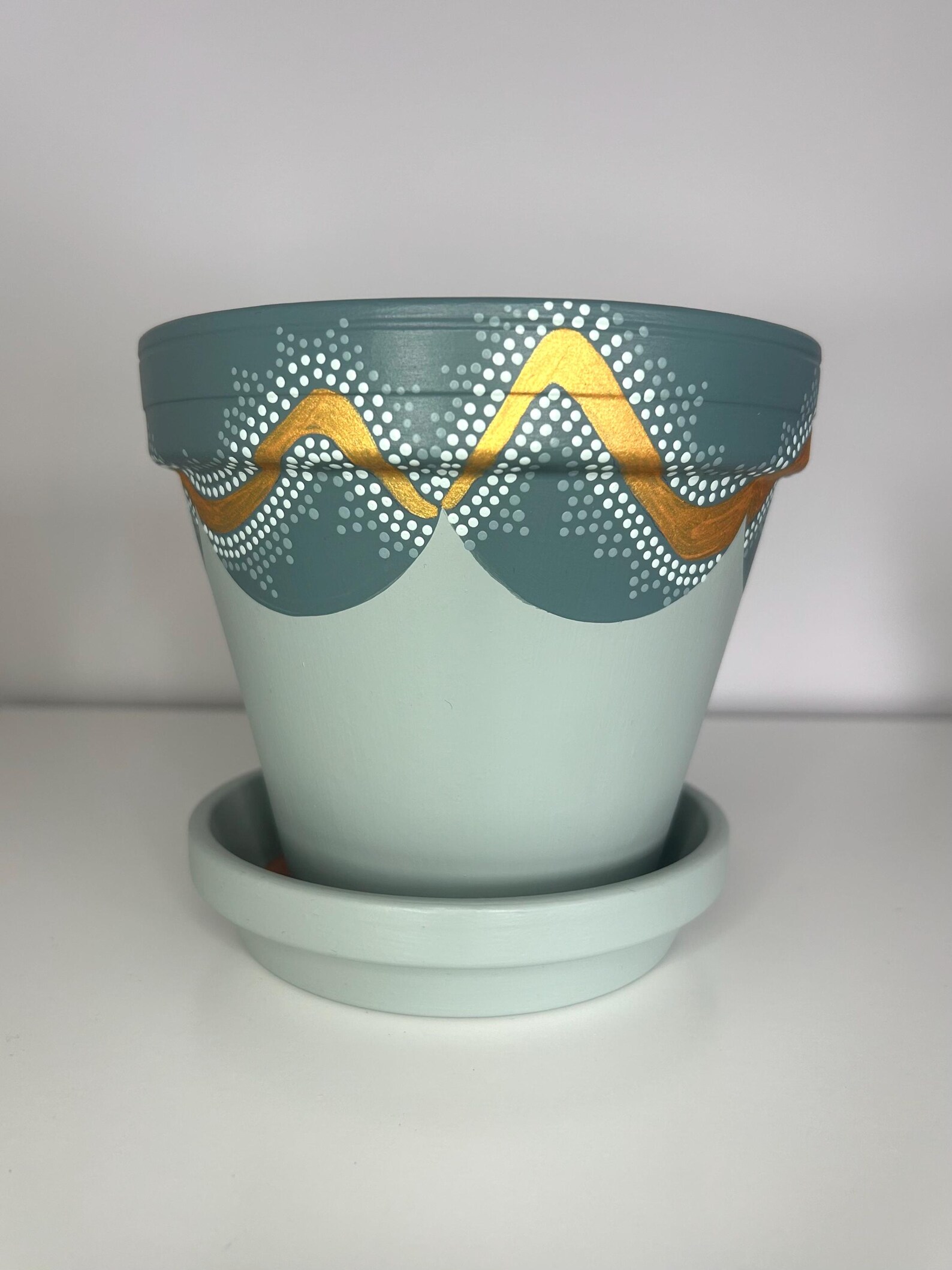 Hand-painted Scallop Edge Plant Pot With Matching Saucer - Etsy