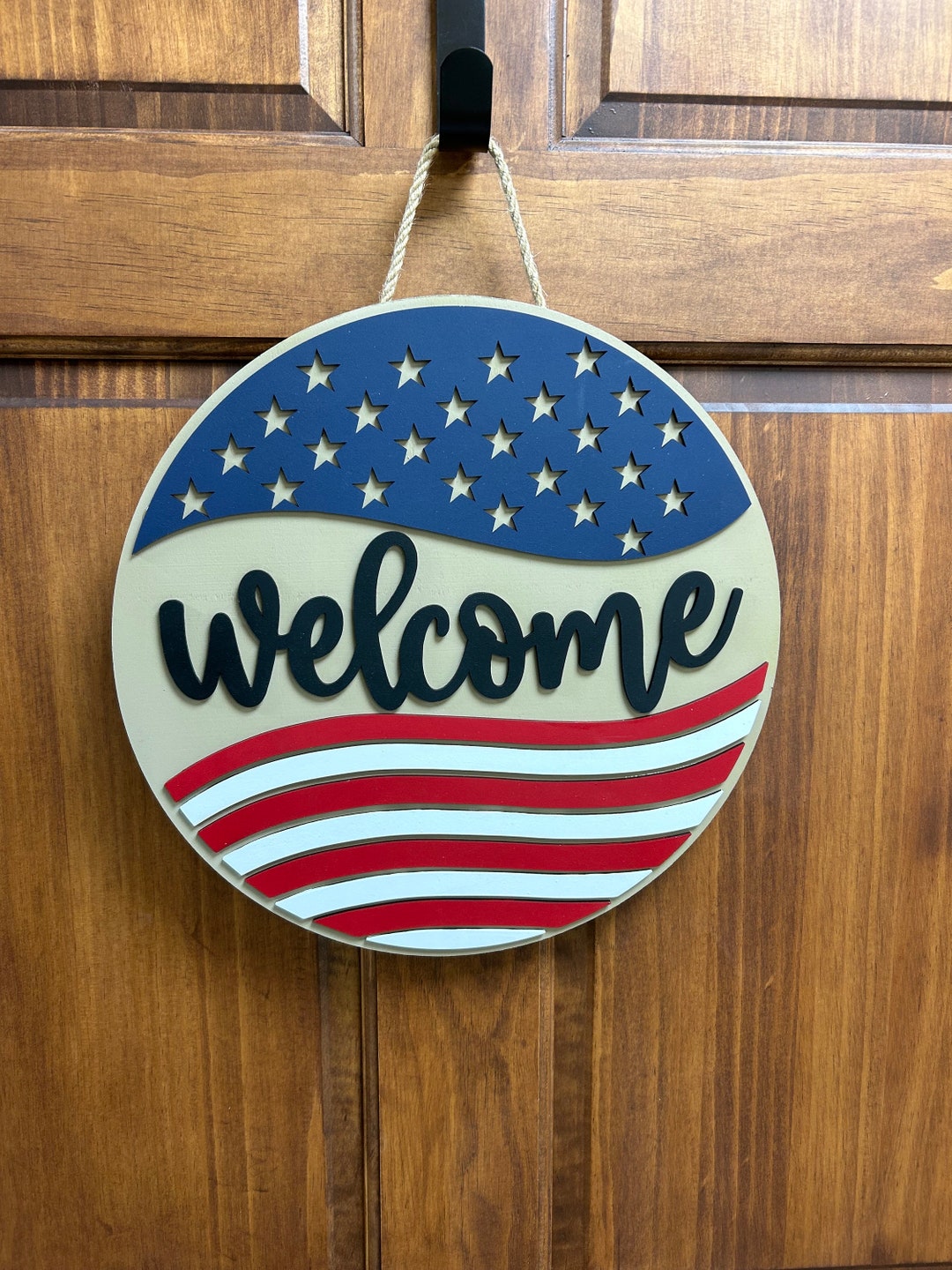 Patriotic Welcome Door Hanger, Patriotic Wall Sign, Welcome 4th of July ...