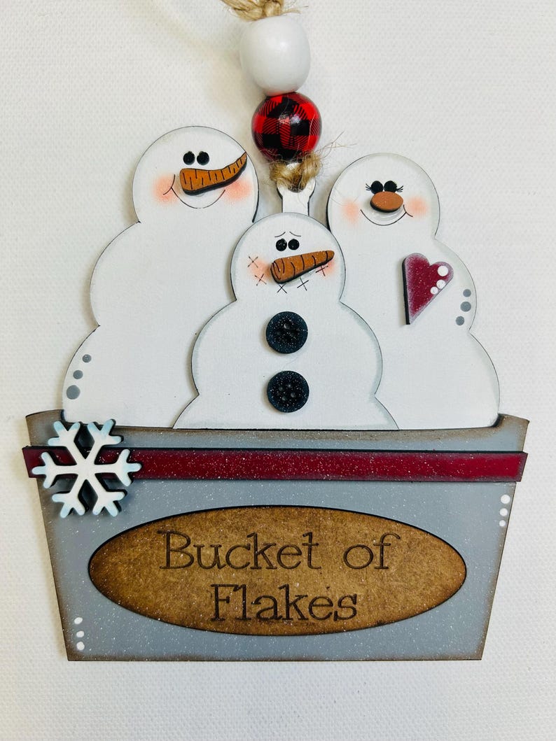 Snowman Ornaments, Bucket of Flakes, Winter Snowman, Christmas ...