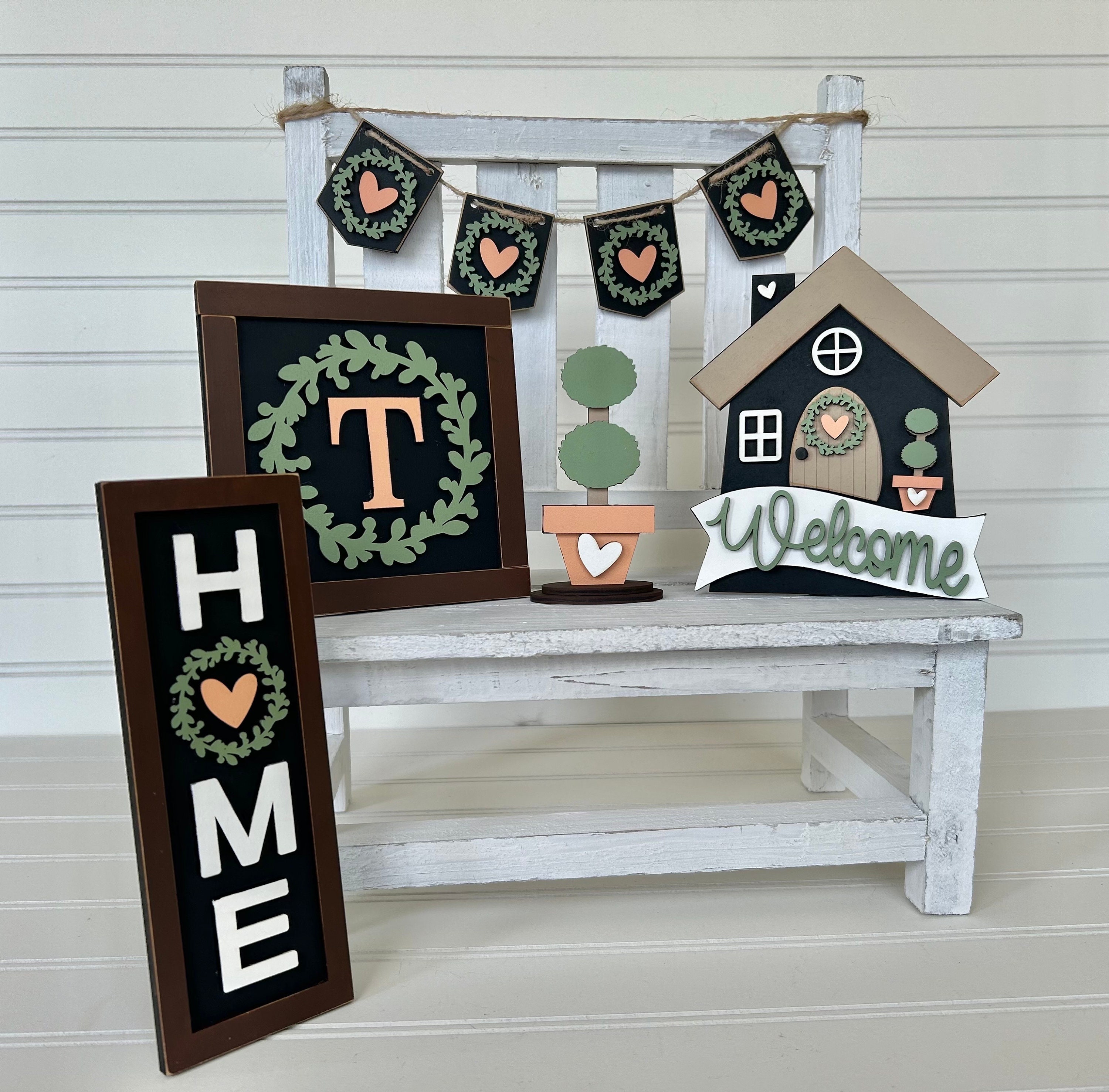 DIY Home Tiered Tray Set, DYI Wood Kit, Welcome Sign, Heart Banner ...
