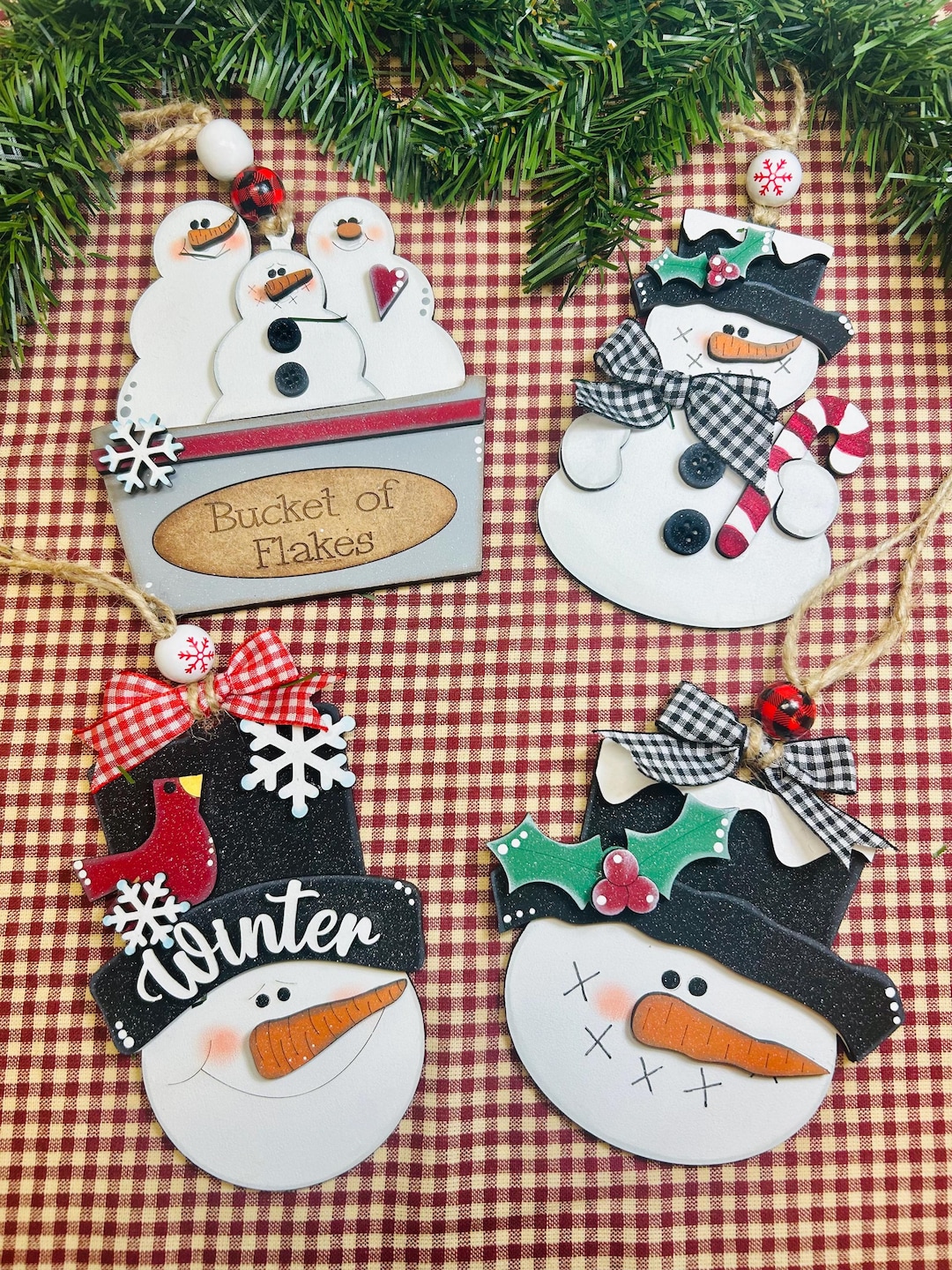 Snowman Ornaments, Bucket of Flakes, Winter Snowman, Christmas ...