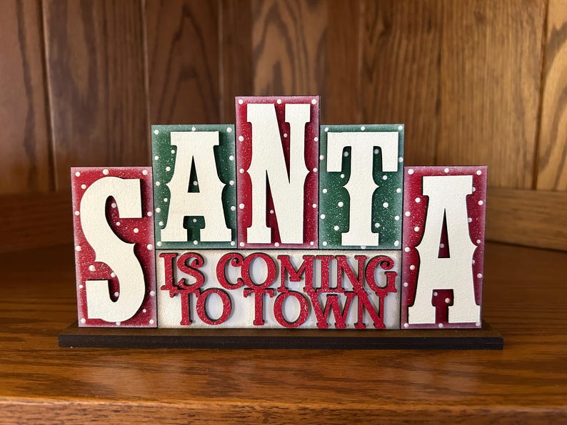 Santa is Coming to Town Word Block, Santa Shelf Sitter, Christmas Word ...