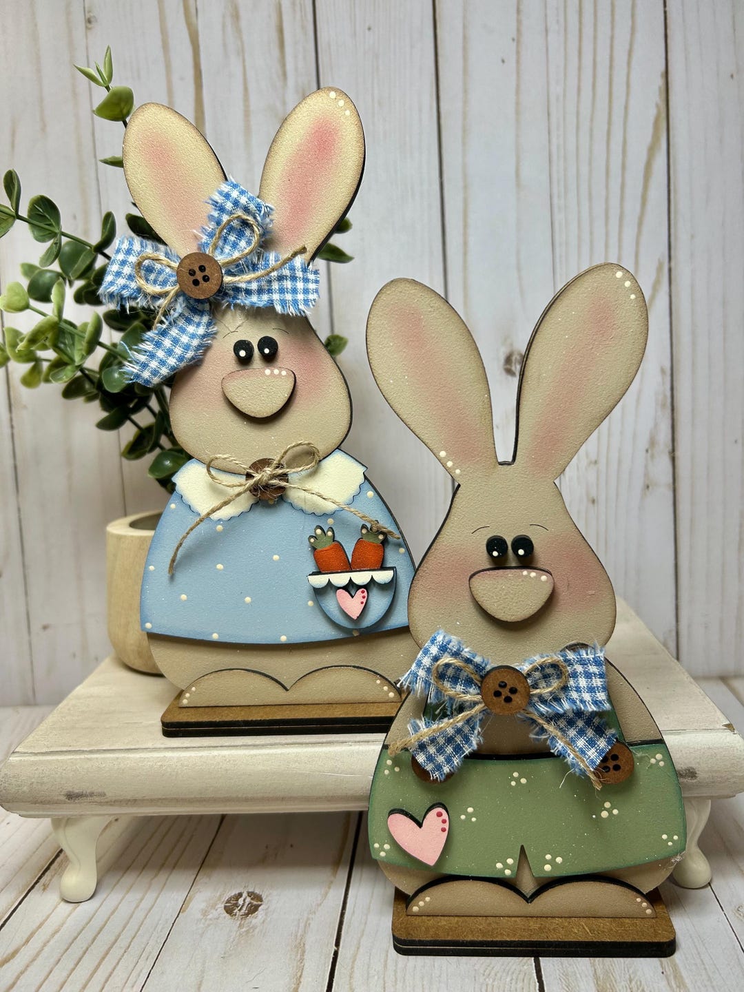 Prim Bunny Couple Shelf Sitters, Easter Decor, Easter Shelf Sitters - Etsy
