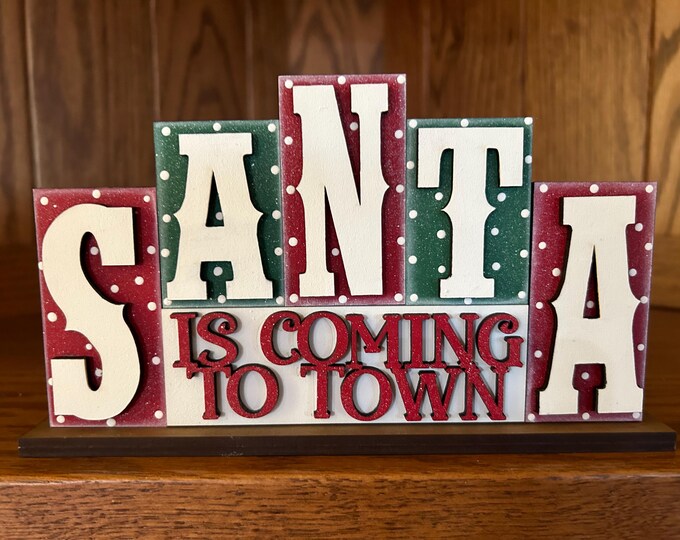 Santa is Coming to Town Word Block, Santa Shelf Sitter, Christmas Word ...