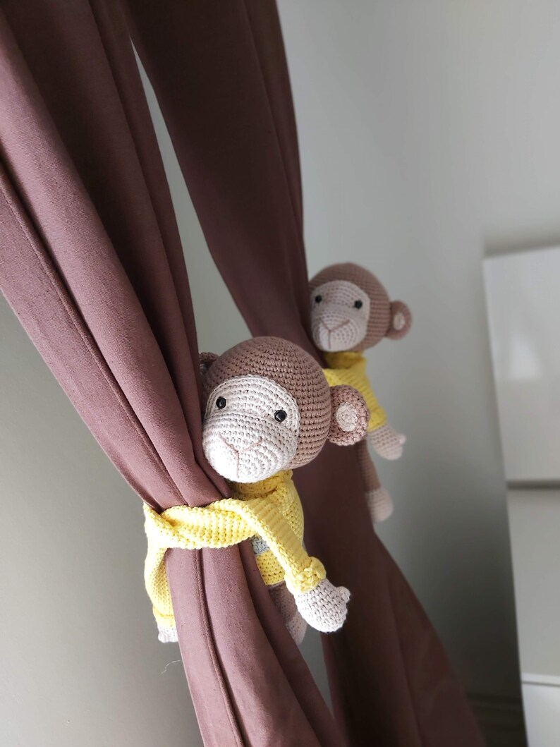 Crochet Monkey Curtain Holdbacks | Handmade Jungle Themed Baby Room ...