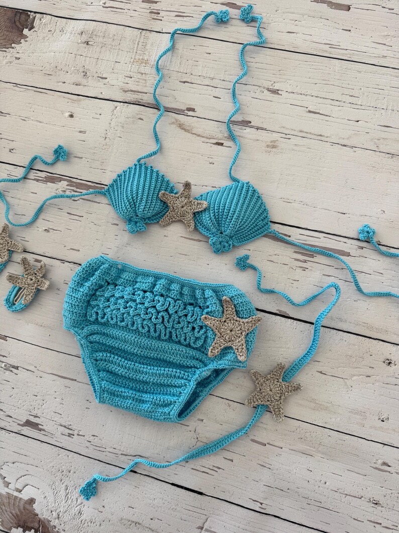 Blue Crocheted Baby Girl Bikini | Girls 2 Piece Swimsuit | Handmade ...