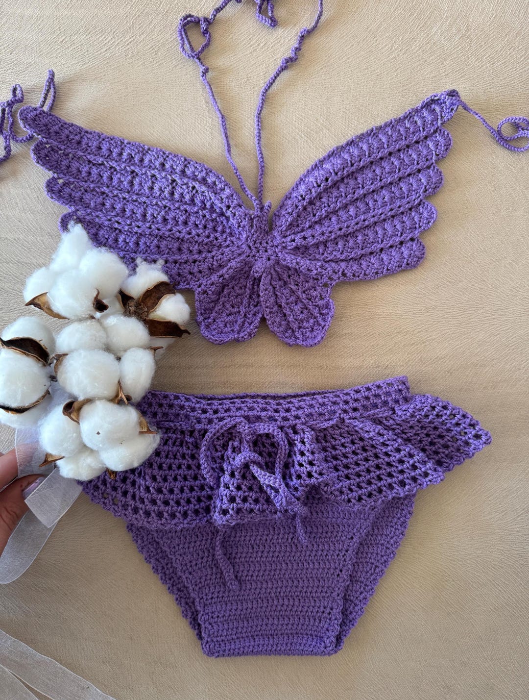 Butterfly Crochet Baby Bikini Set, Handmade Purple Baby Summer ...
