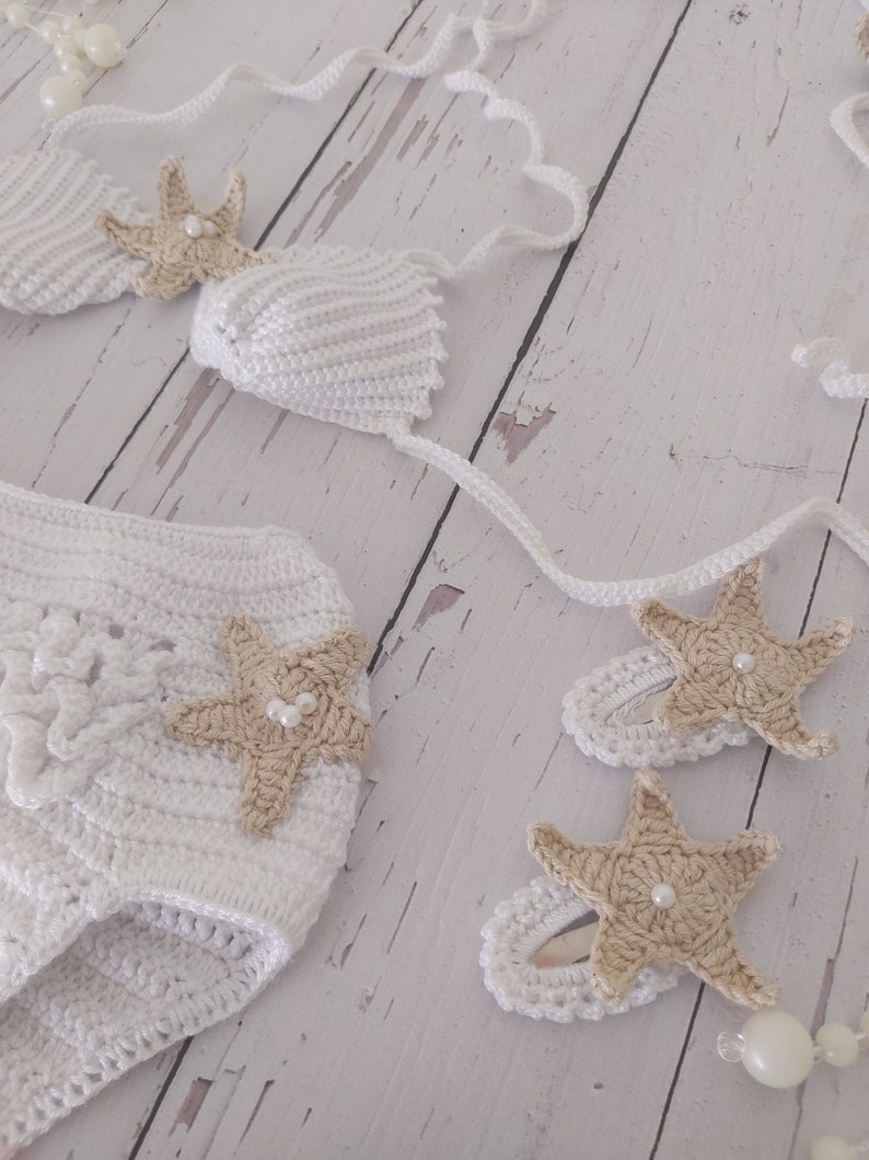 Crocheted Baby Girl Bikini, Girls 2 Piece Swimsuit,baby Bathing Suit, Pearl Bikini for Little ...