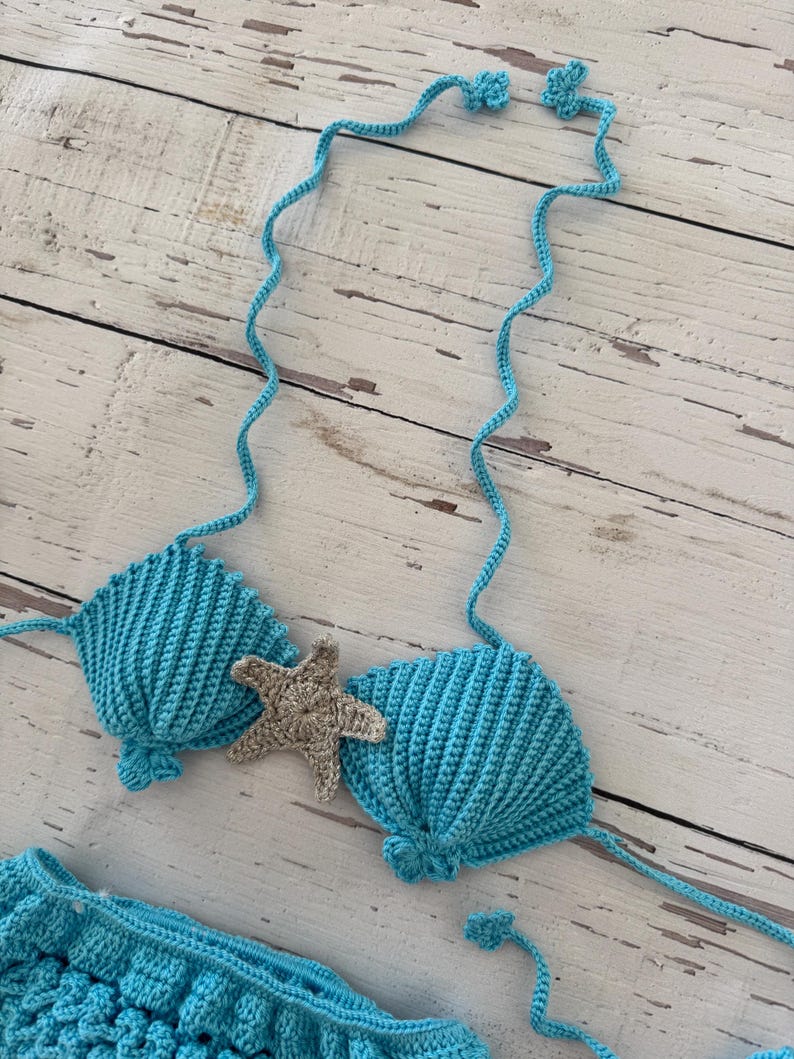 Blue Crocheted Baby Girl Bikini | Girls 2 Piece Swimsuit | Handmade Mermaid Bikini Bottom and ...
