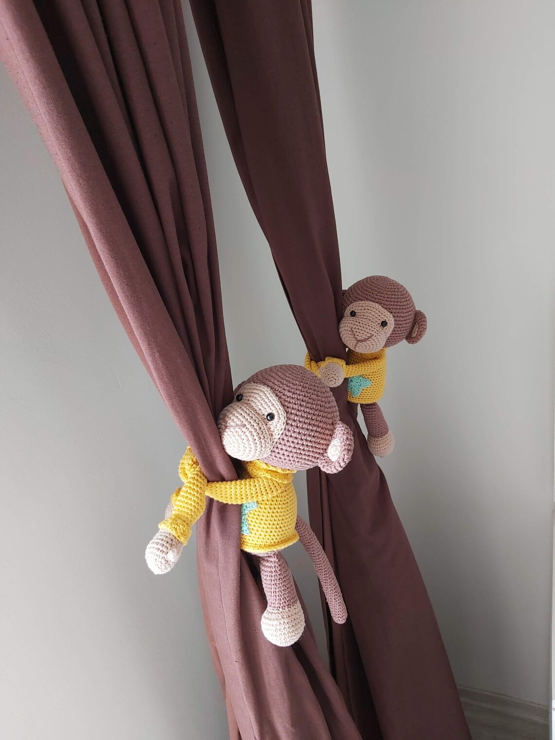 Crochet Monkey Curtain Holdbacks | Handmade Jungle Themed Baby Room ...