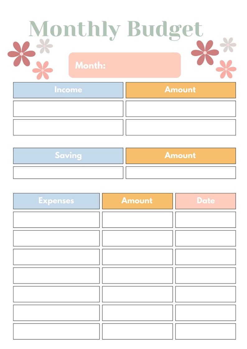 Simple Pastel Monthly Budget Planner - Etsy