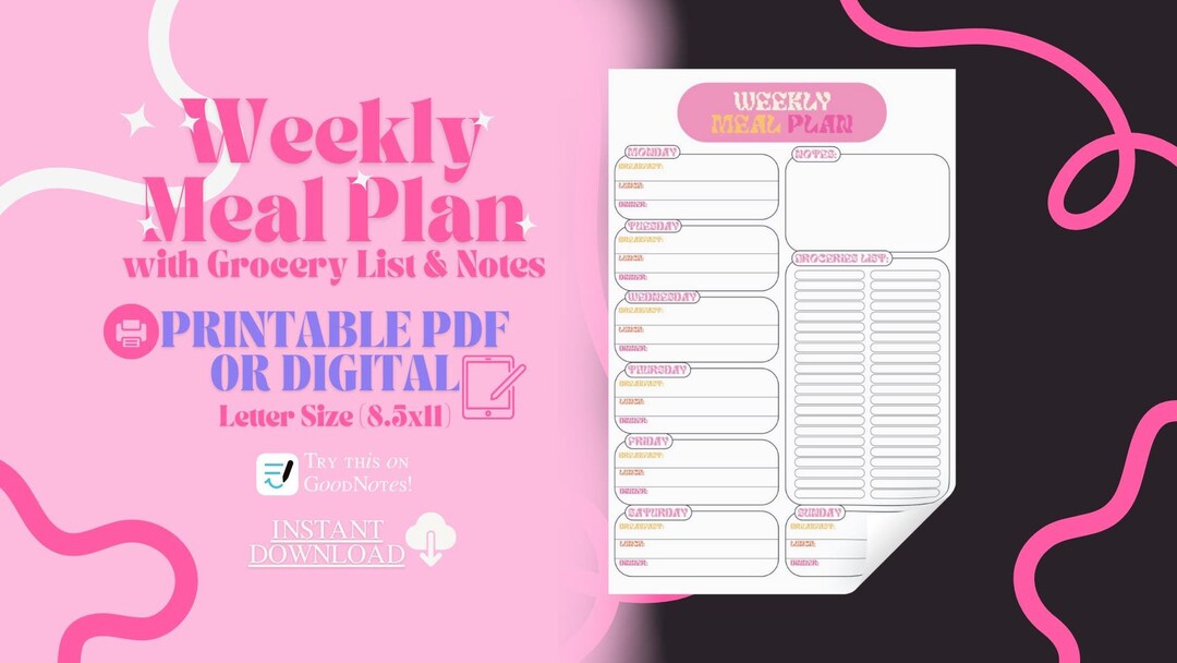 Weekly Meal Plan Worksheet - Printable PDF - 8.5 X 11in Letter Size - Etsy