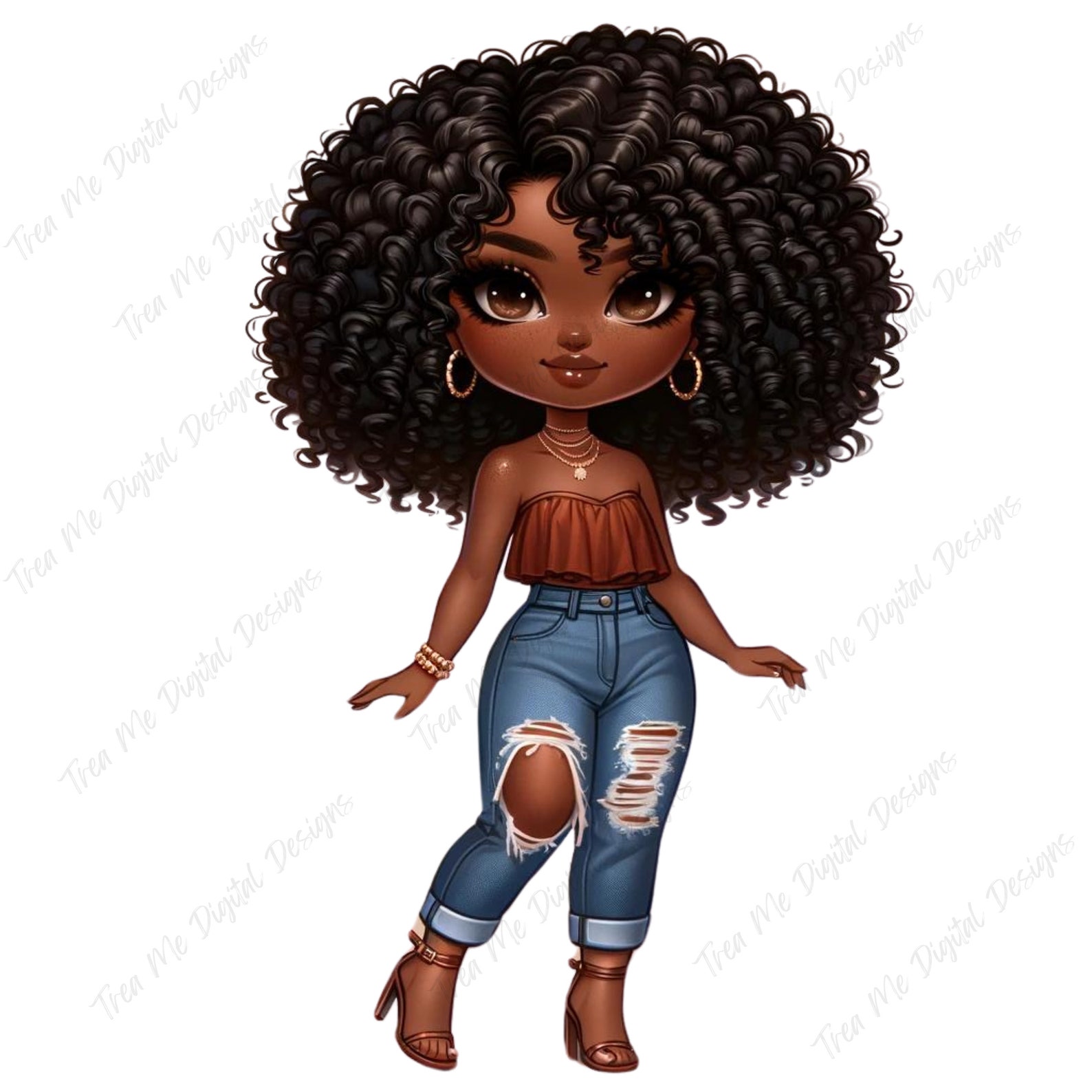 Chibi Ladies - 10 PNG Files, Transparent Background, Distressed Jeans ...