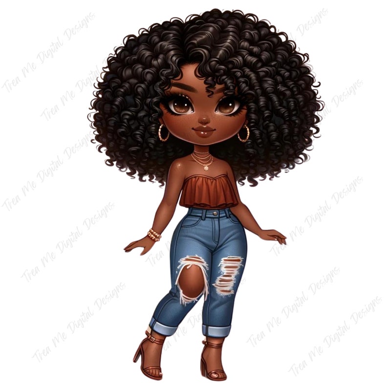 Chibi Ladies - 10 PNG Files, Transparent Background, Distressed Jeans ...