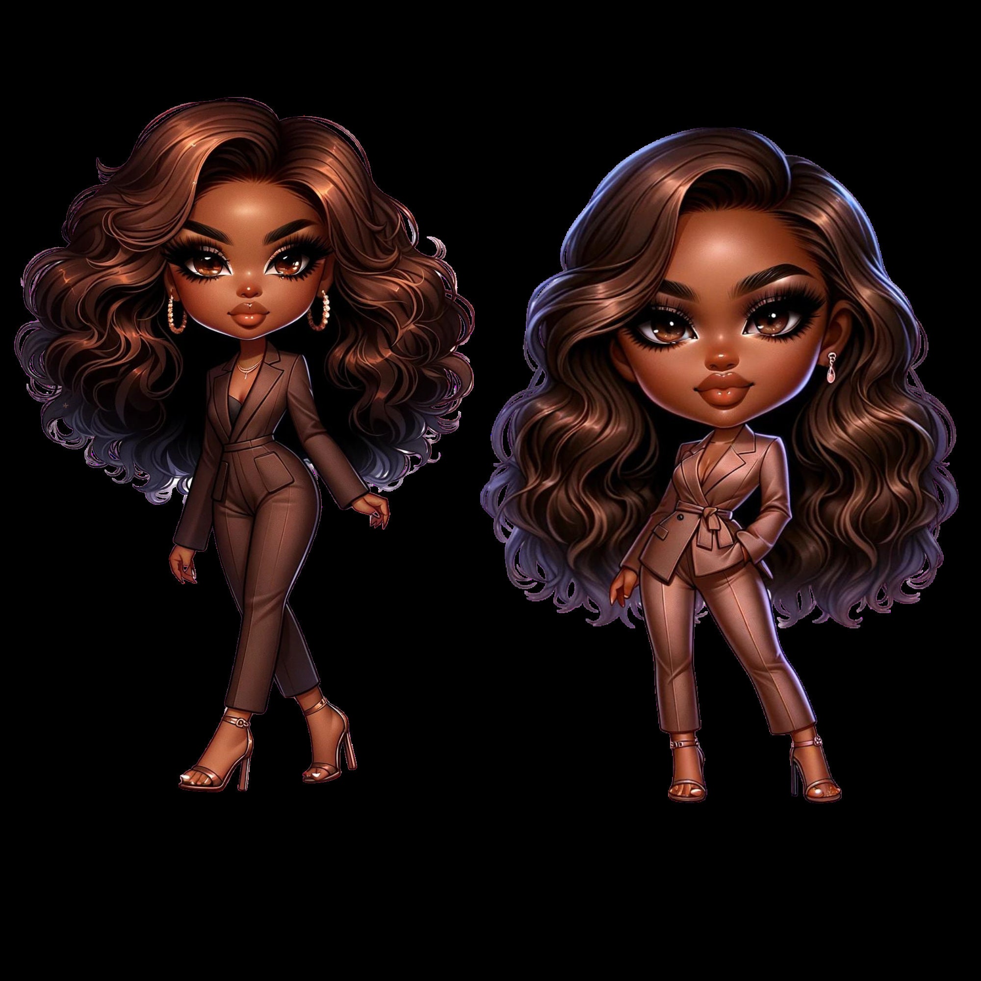 Caramel Cutie Chibi Ladies 10 PNG Files, Transparent Background, Pant ...